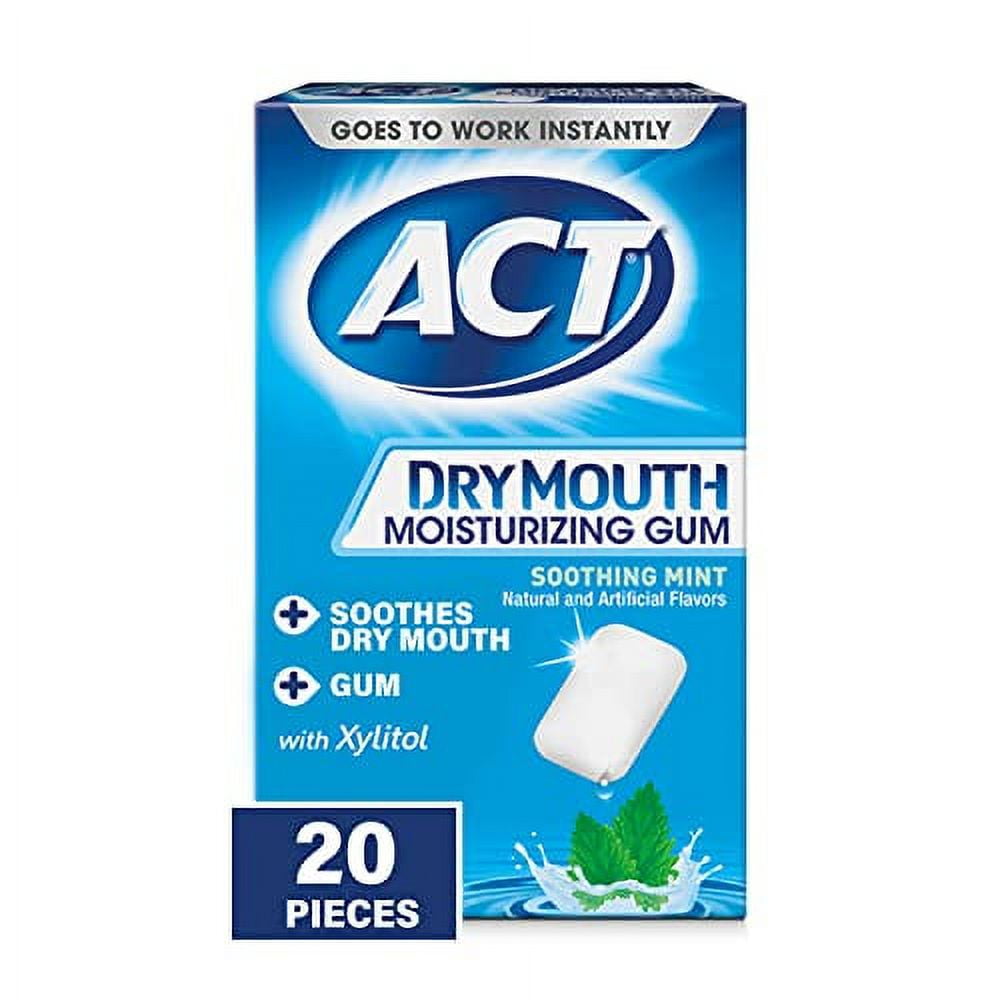 ACT Dry Mouth Moisturizing Gum, 20 Pieces, With Xylitol, Sugar Free ...