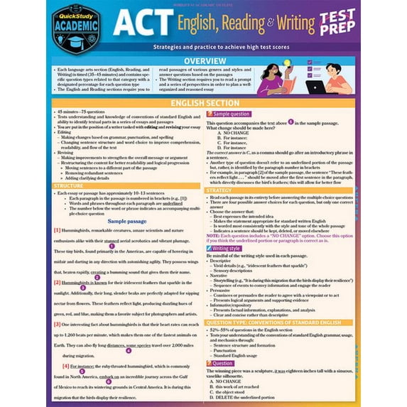 ACT English, Reading & Writing Test Prep : a QuickStudy Laminated ...