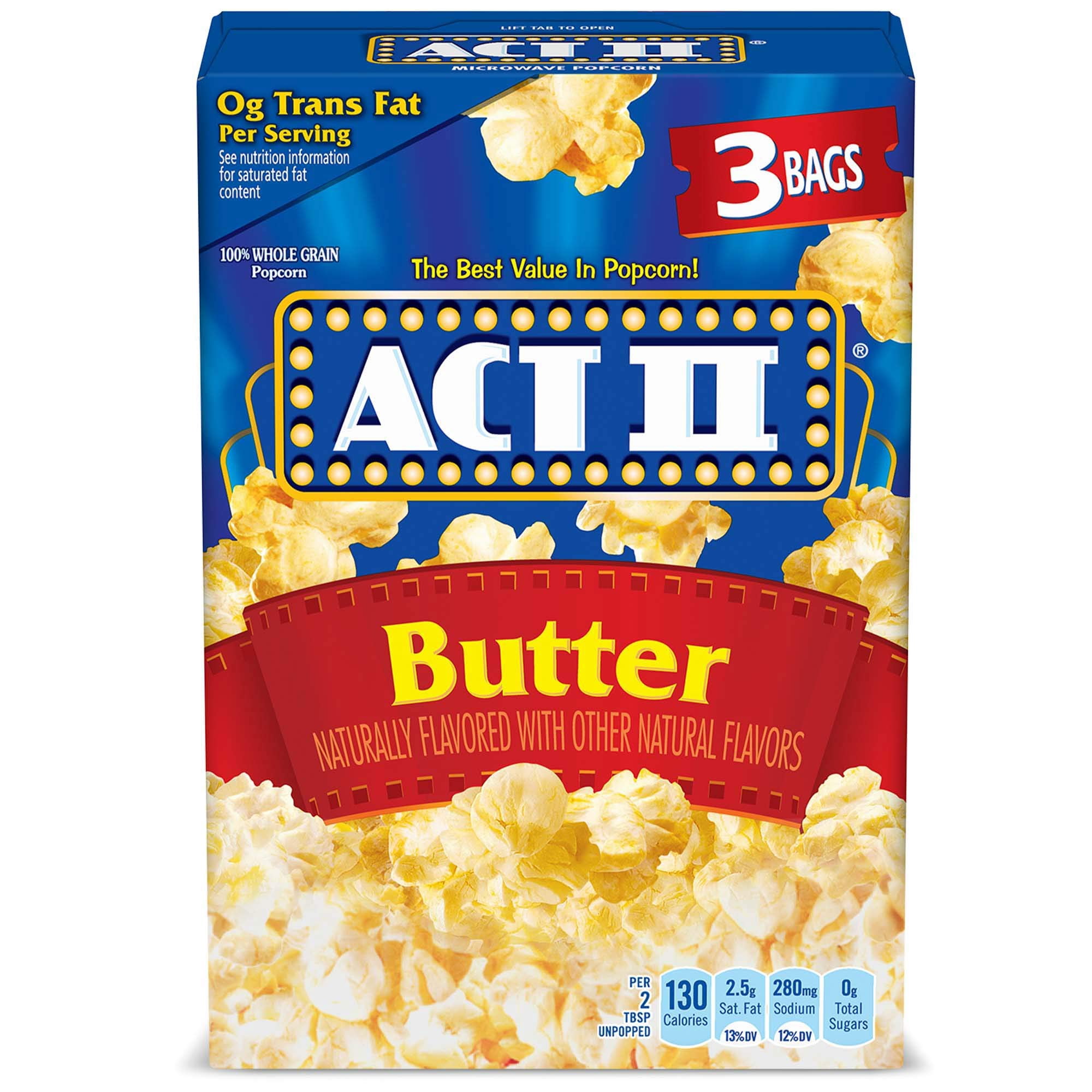 ACT II Butter Microwave XEF1 Popcorn, 3-Count 2.75-oz. Bags (Pack of 12 ...