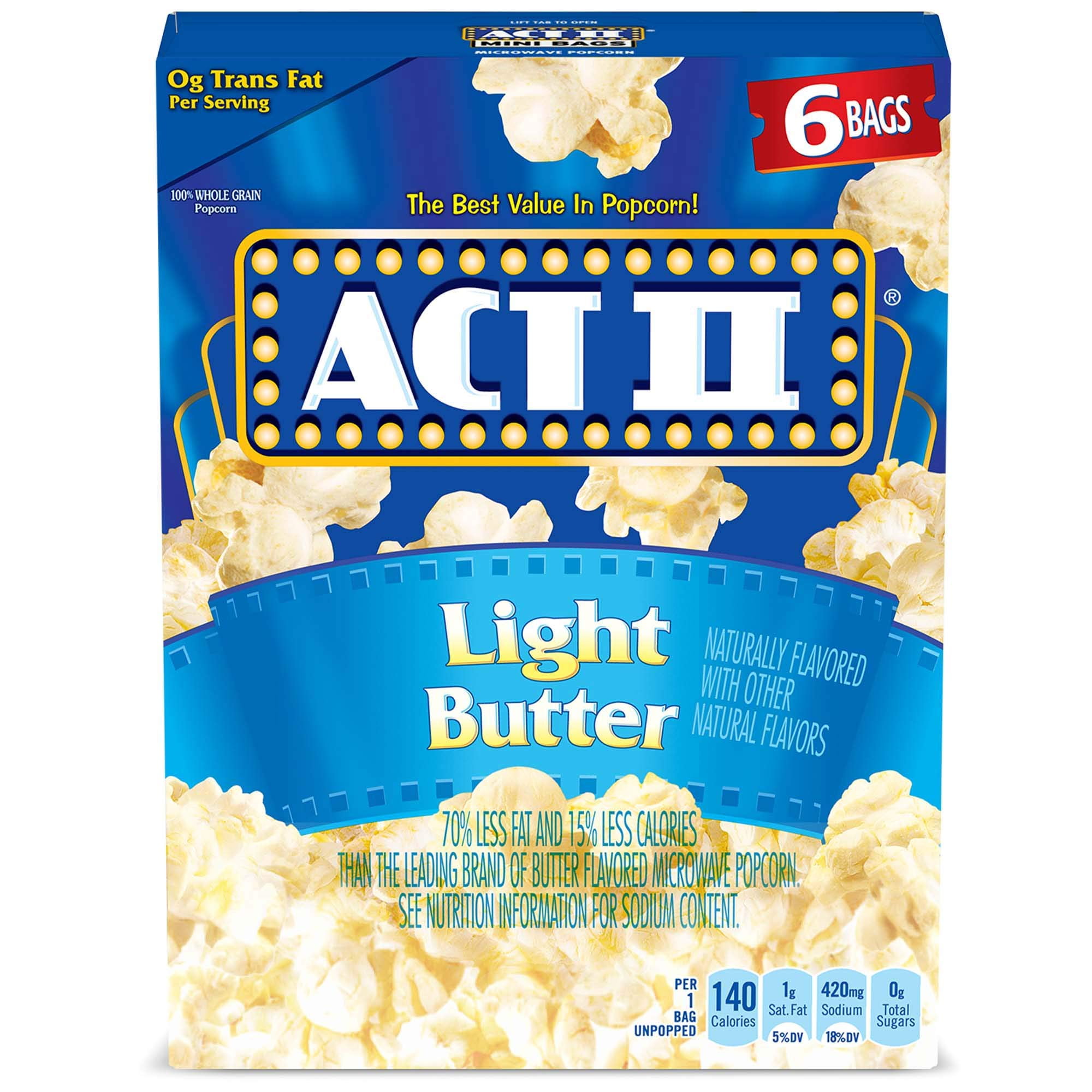 ACT II Light Butter MFF30 Microwave Popcorn Bags, 6-Count (Pack of 6 ...
