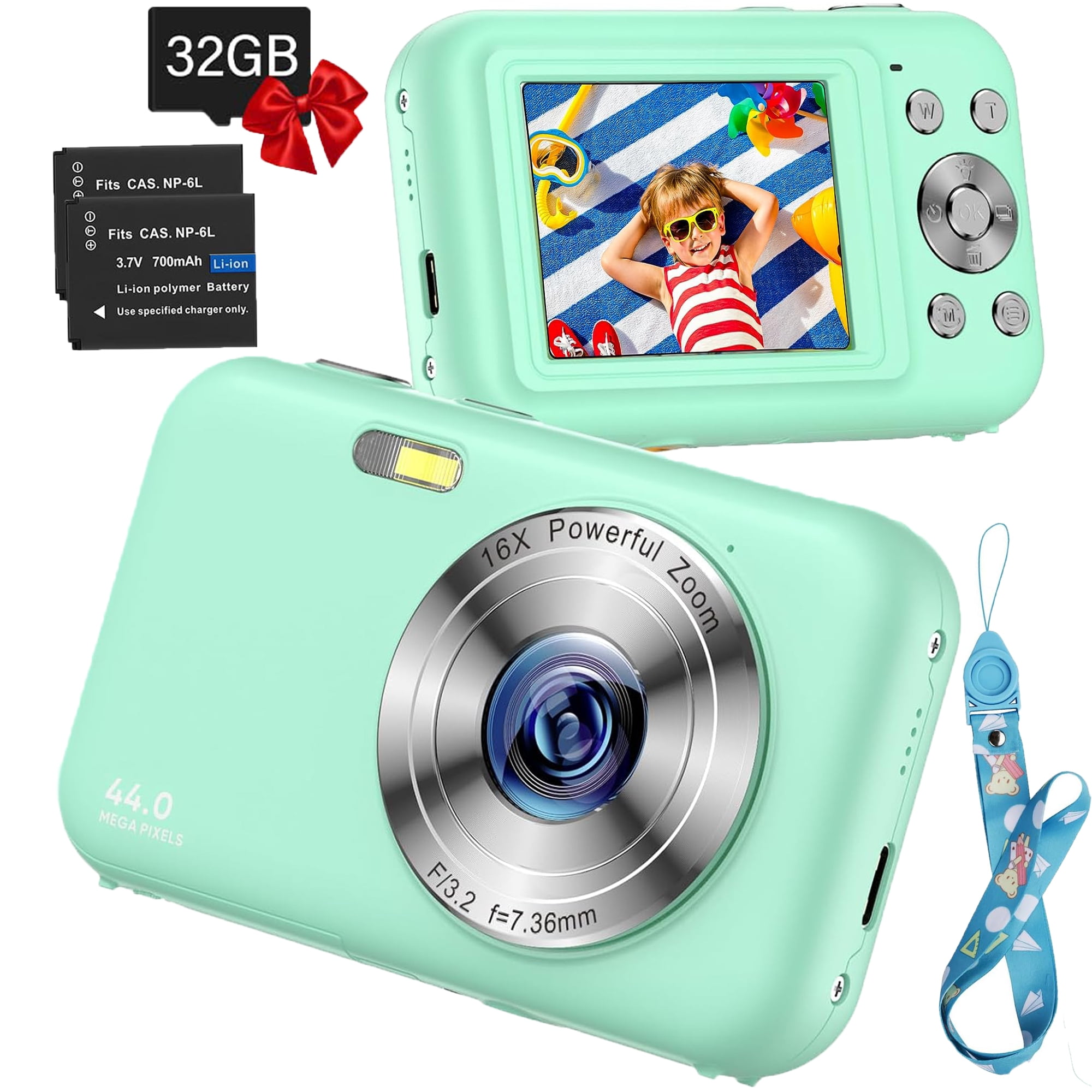 ACTITOP Mini Digital Camera for Kids 44MP, 1080P FHD, 16X Zoom ...