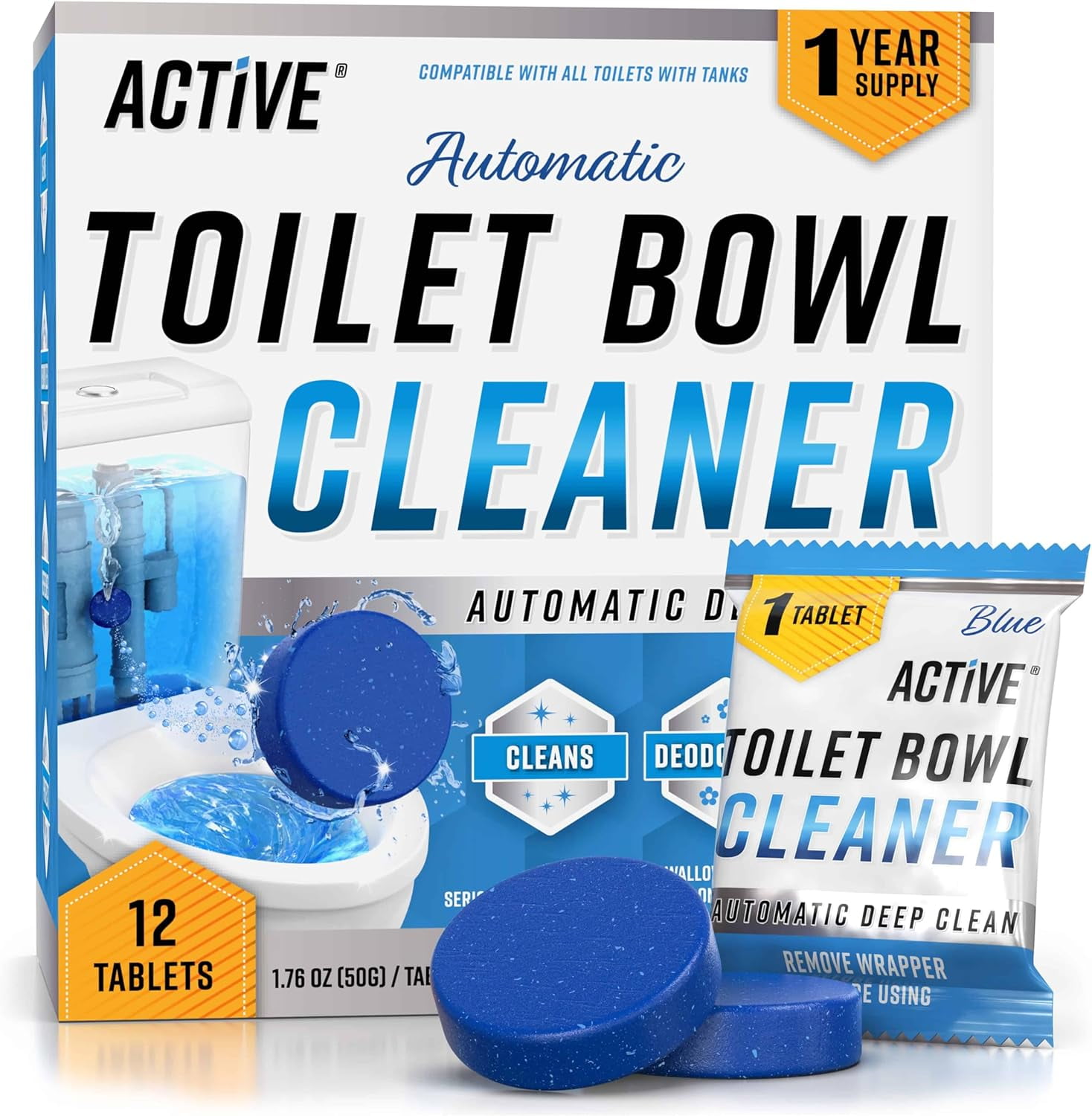 ACTIVE Automatic Toilet Bowl Cleaner Tablets Blue Gel Toilet Tank ...