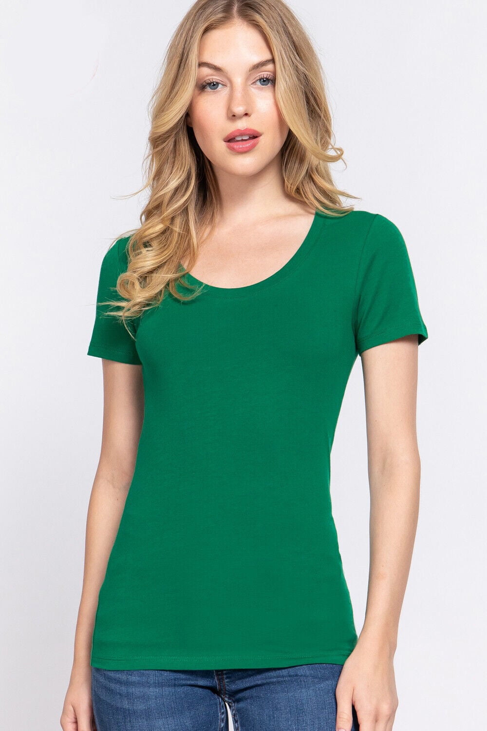 Active Basic Sexy Scoop Neck Short Sleeve T Shirt Stretch Cotton Tee
