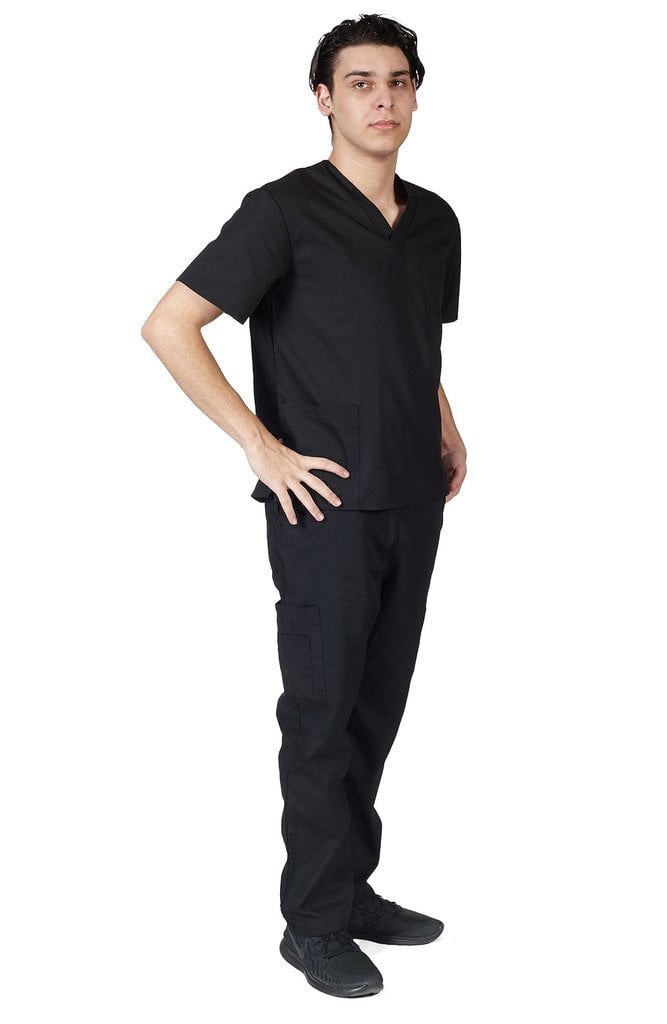 ACTIVE UNIFORMS Men Scrub Set Medical Scrub Top and Pants (Black, XX ...