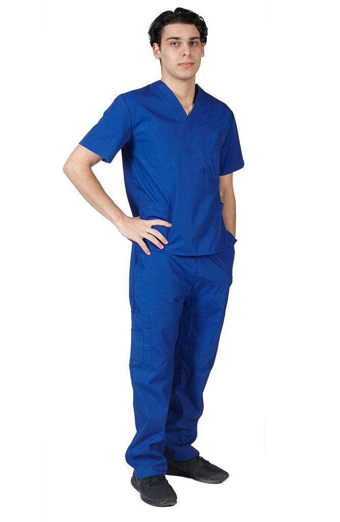 Active Uniforms Men Scrub Set, Dark Royal Blue, Large, Poly/Cotton, V ...