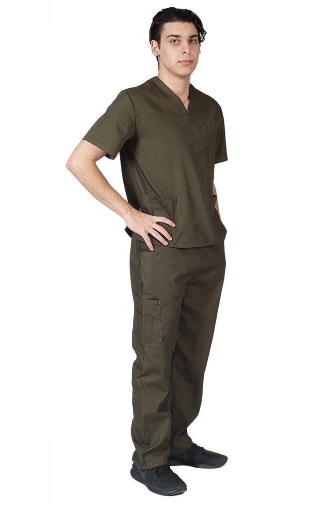 ACTIVE UNIFORMS Men Scrub Set Medical Scrub Top and Pants (Olive ...