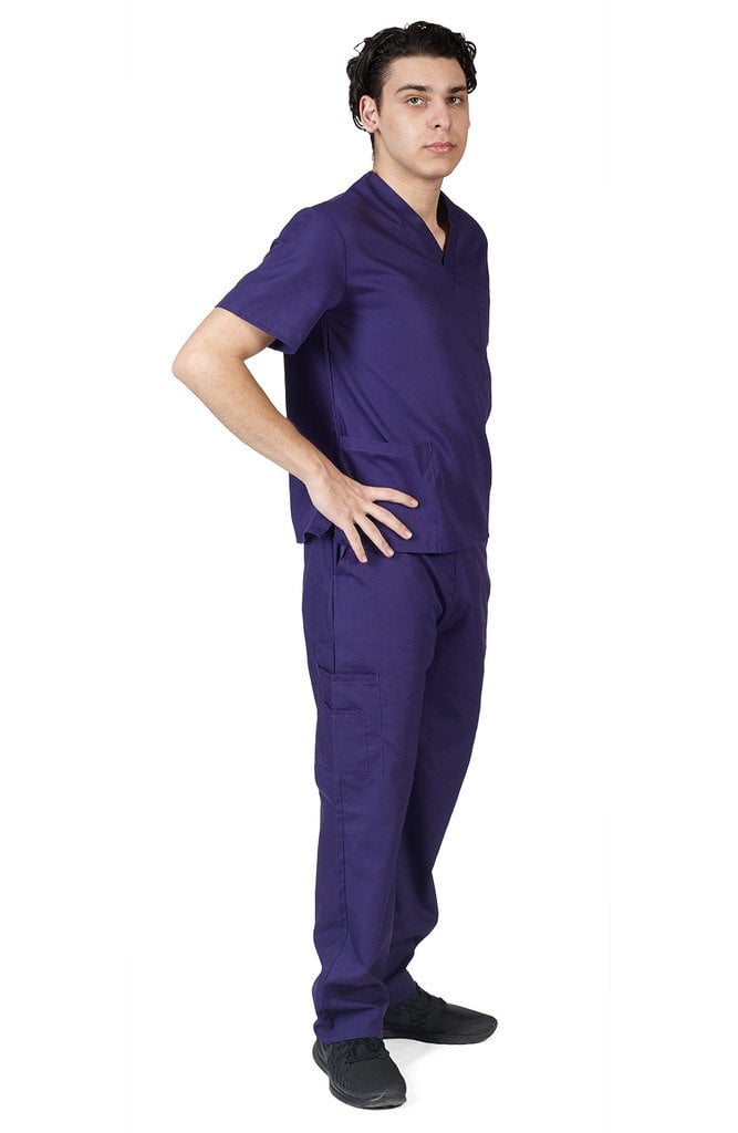 ACTIVE UNIFORMS Men Scrub Set Medical Scrub Top and Pants (Purple, X ...