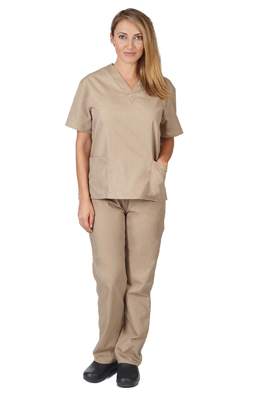 ACTIVE UNIFORMS Women Scrub Set Medical Scrub Top and Pants (Khaki, 5X ...