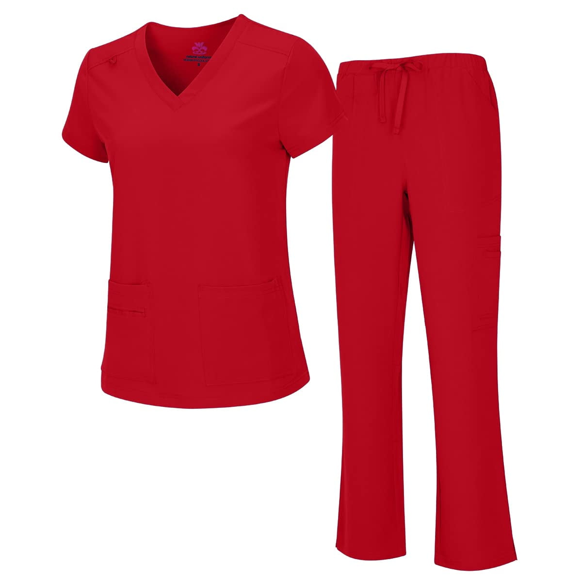 ACTIVE UNIFORMS Women's Red Scrub Set, Breathable Stretch Fabric, Small ...