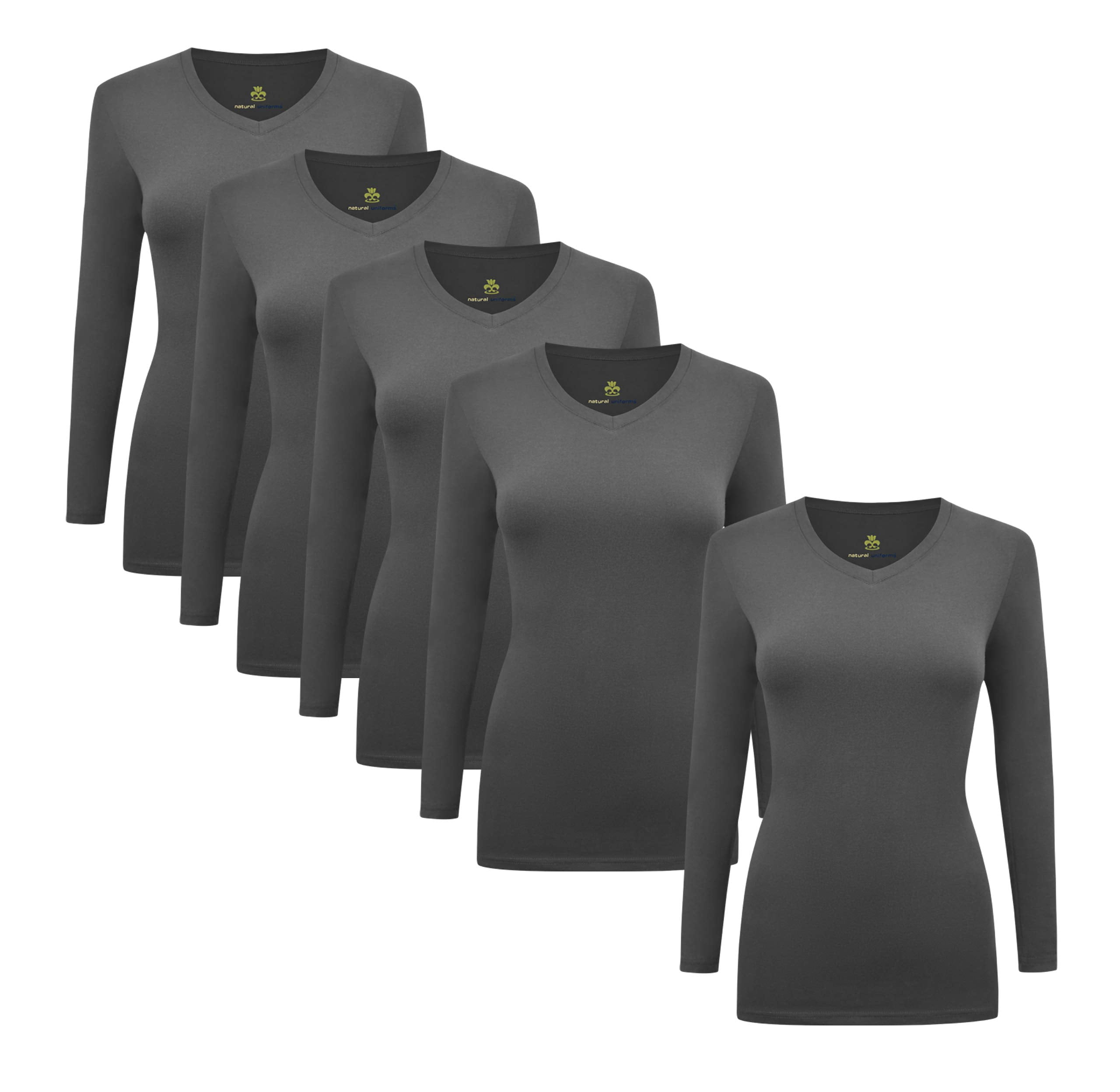ACTIVE UNIFORMS Women's Under Scrubs Long Sleeve T-Shirt V-Neck Medical ...