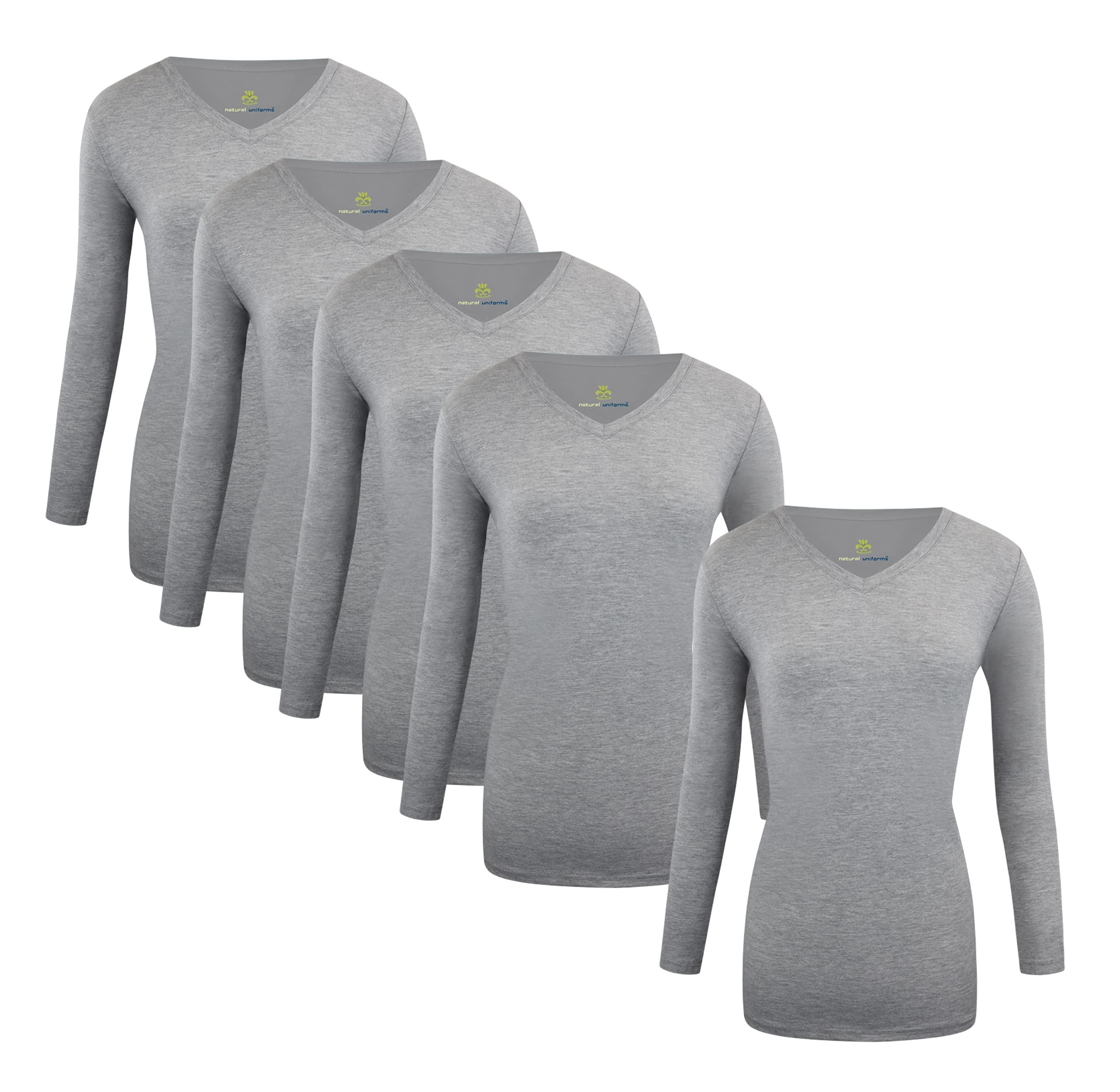 ACTIVE UNIFORMS Women's Under Scrubs Long Sleeve T-Shirt V-Neck Medical ...