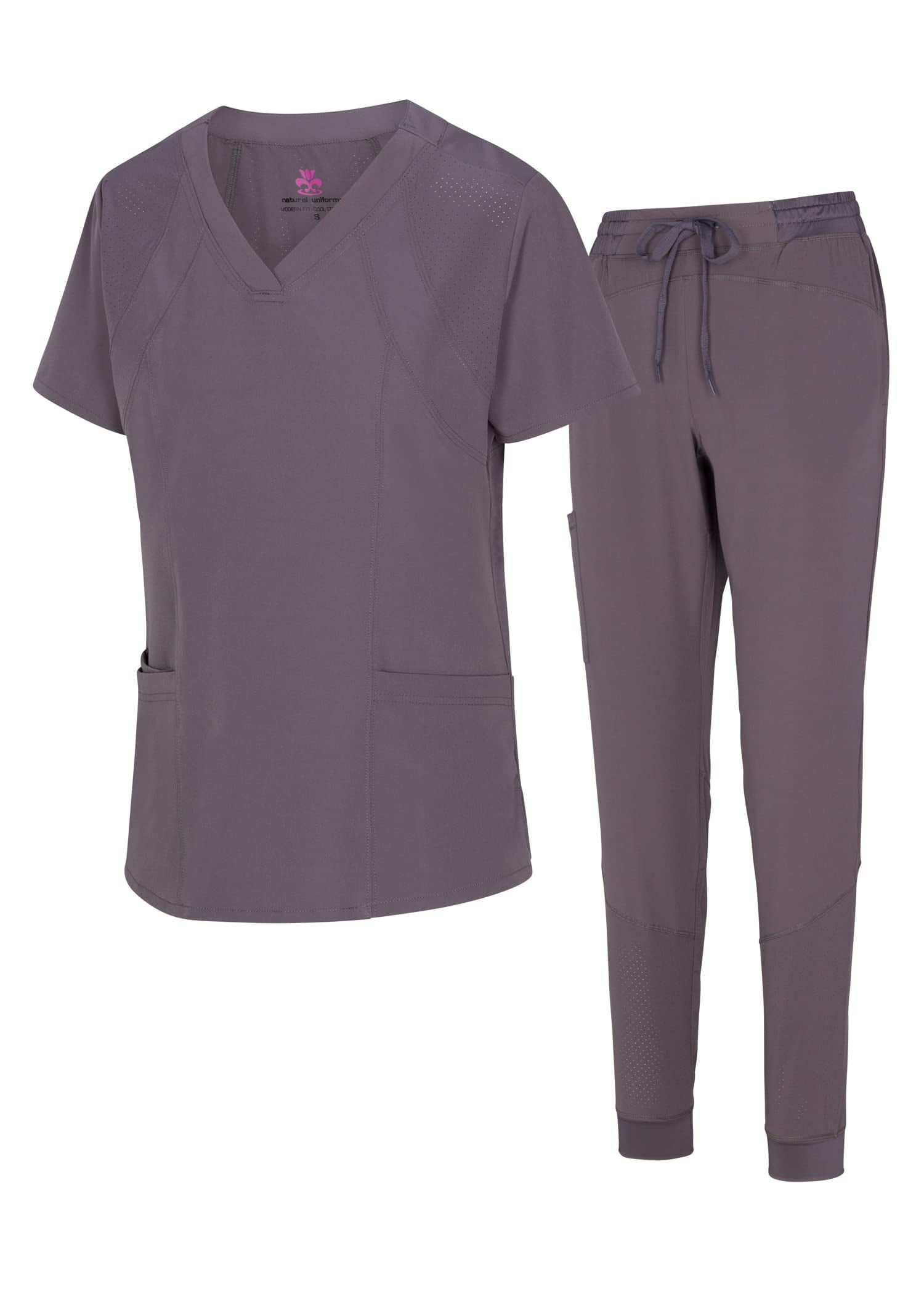 ACTIVE UNIFORMS Womens' Cool 4-Way Stretch Jogger Scrub Set (Charcoal ...