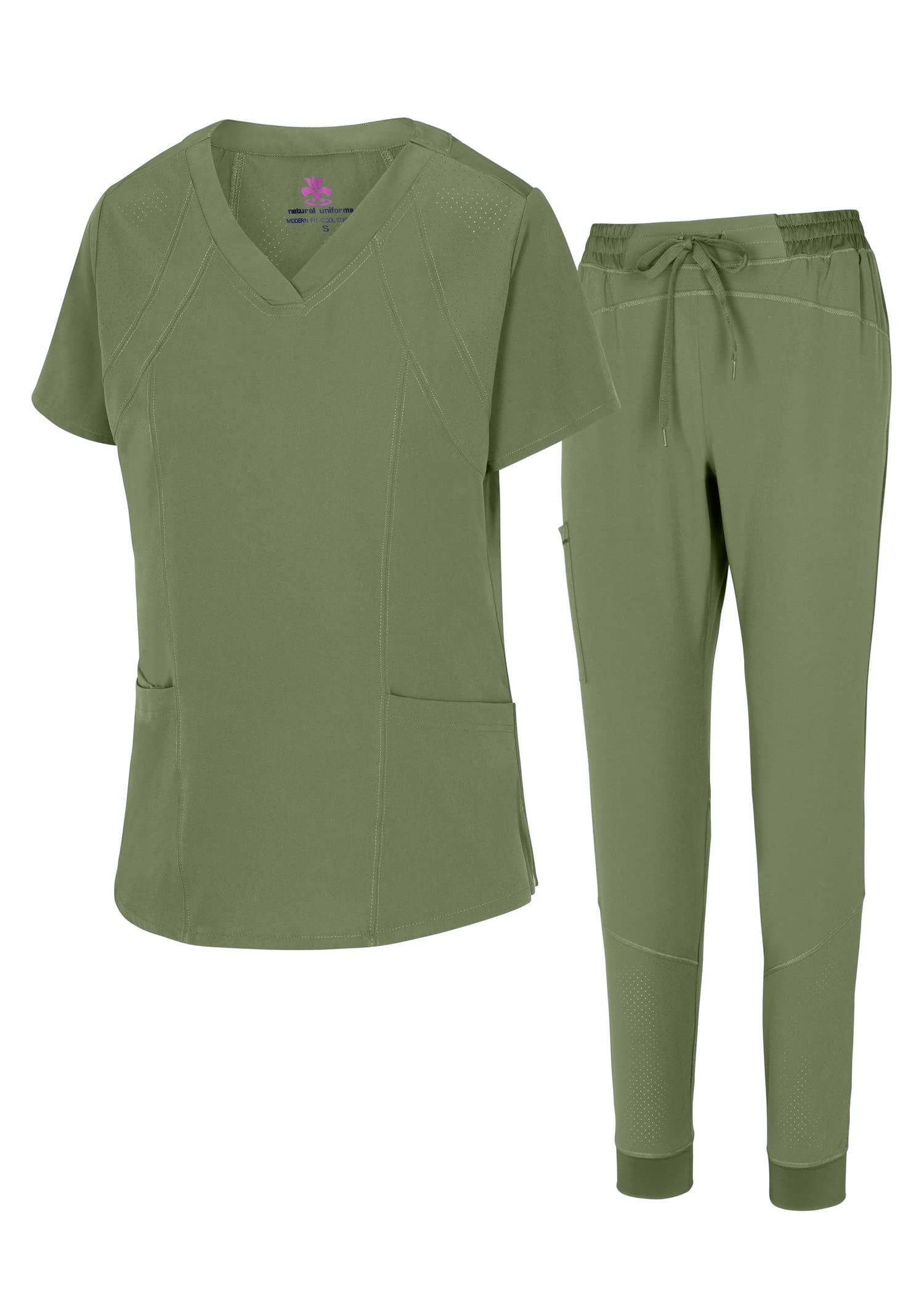 ACTIVE UNIFORMS Womens' Cool 4-Way Stretch Jogger Scrub Set (Olive, 3X ...