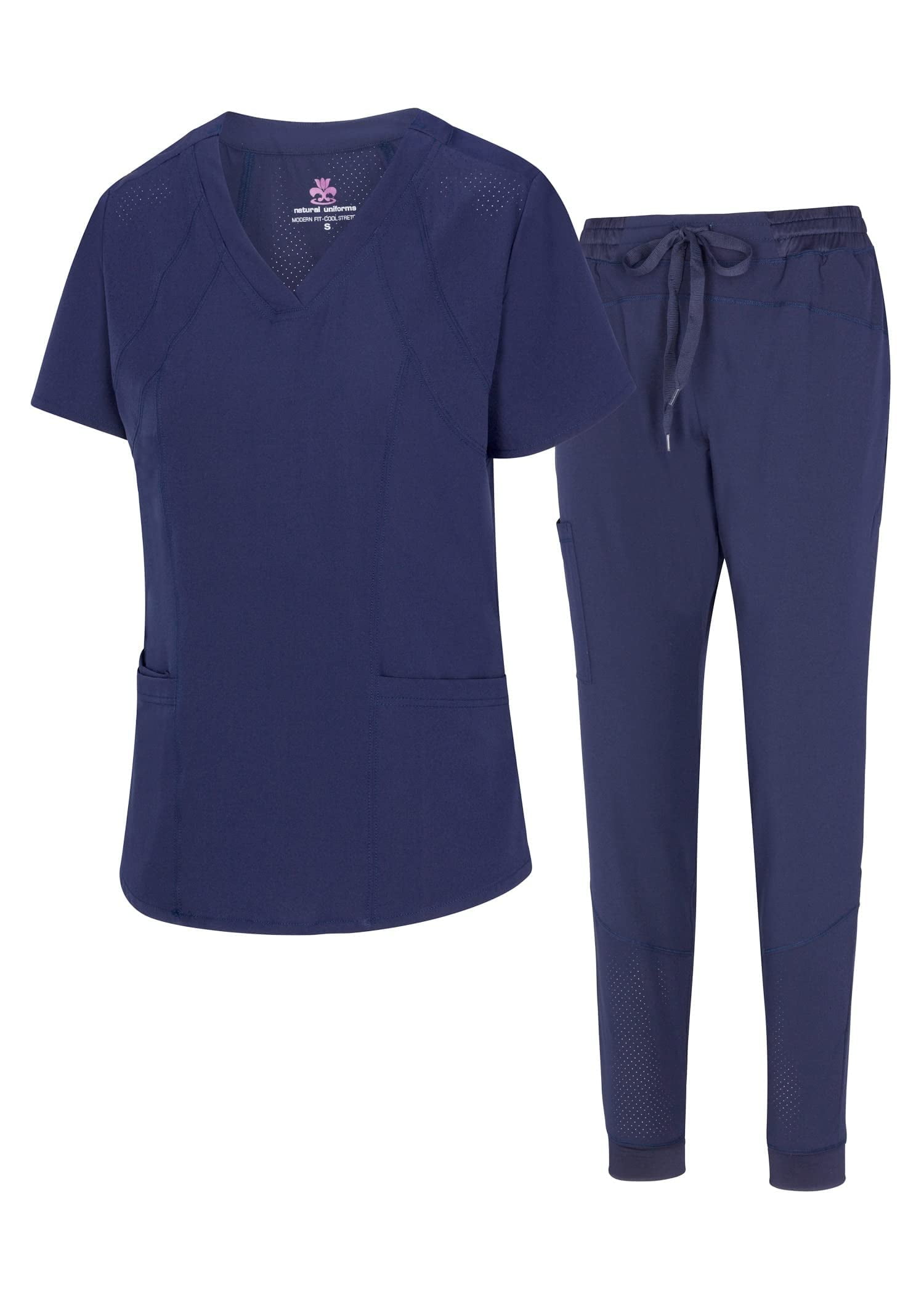ACTIVE UNIFORMS Womens' Cool 4-Way Stretch Jogger Scrub Set (True Navy ...
