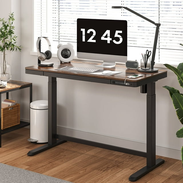 ACTIVESIT 48" W Home Office Height Adjustable Standing Desk Rustic ...