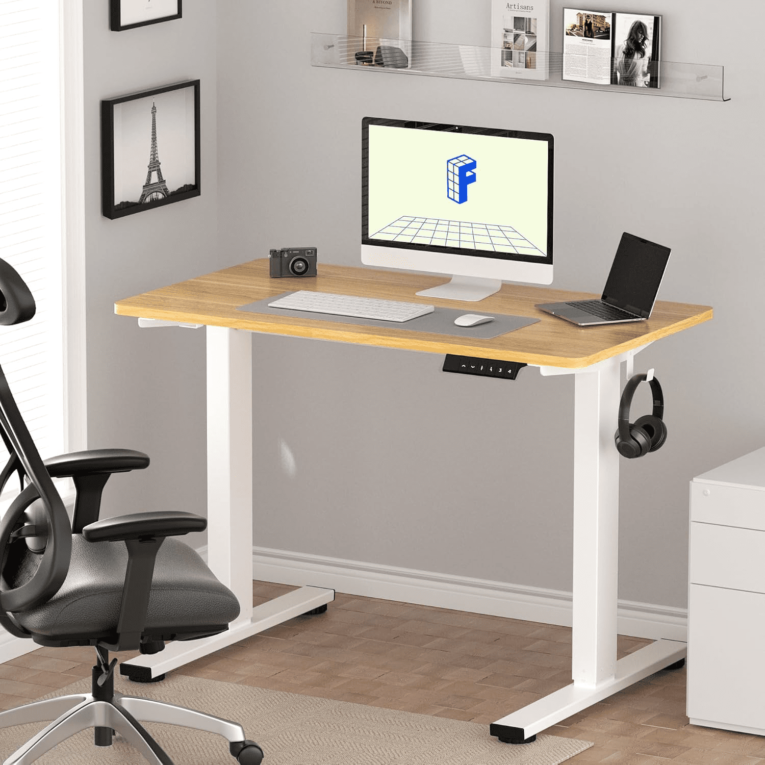 "ACTIVESIT 48""x24"" Adjustable Height Standing Desk, White/Maple with 2 Hooks" - Walmart.com