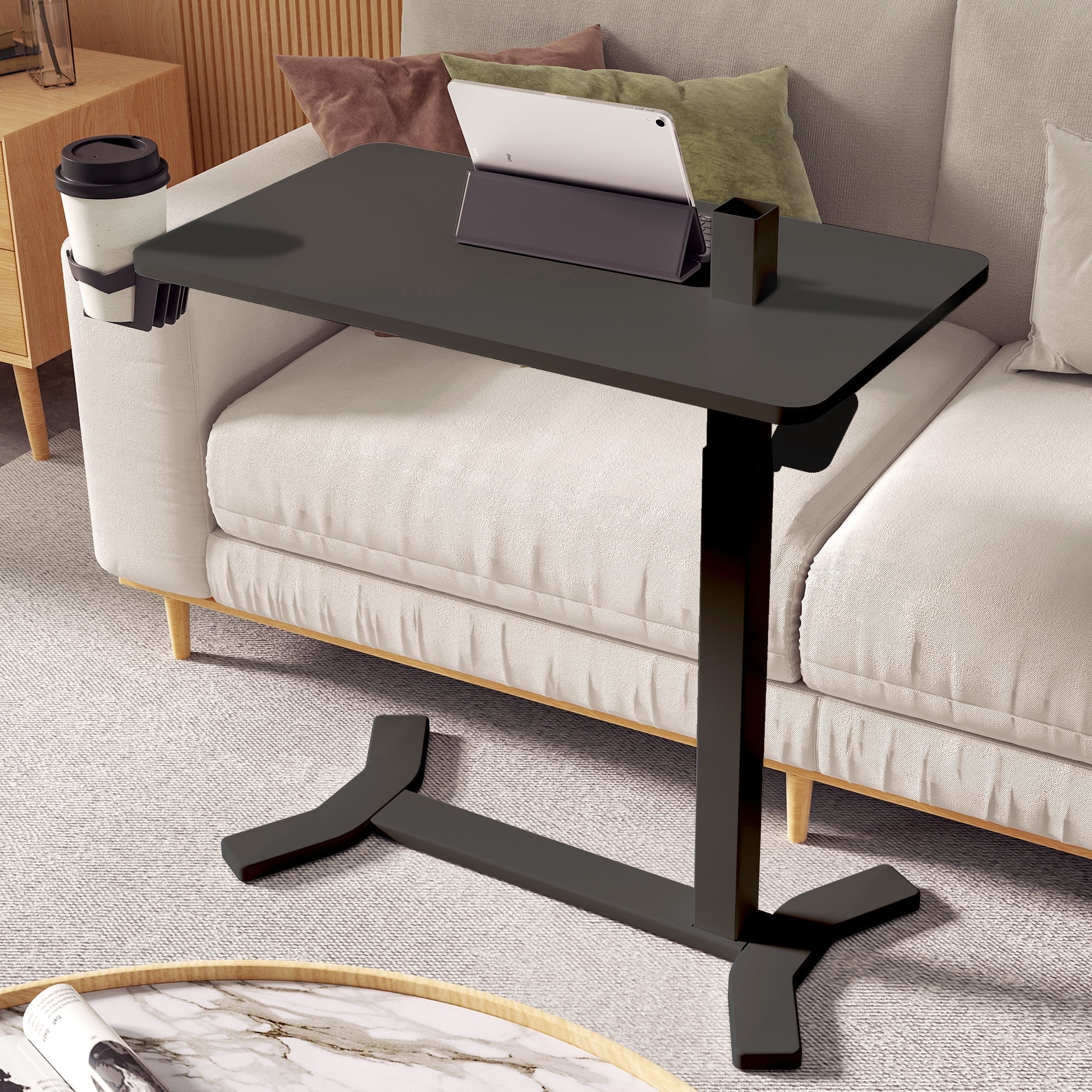 Tribesigns Height Adjustable Overbed Table with Wheels, Queen Size ...