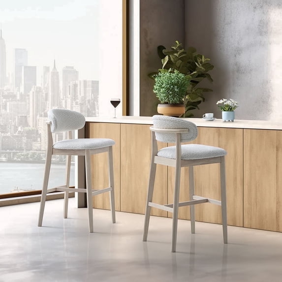 ACTU 30 " Bar Stools Set of 2, Upholstered Bar Height Stool, White Wash ...