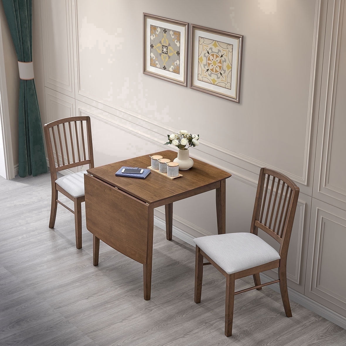 ACTU Mid-Century Modern 3-Piece 47inch Wood Drop-Leaf Foldable Dining ...