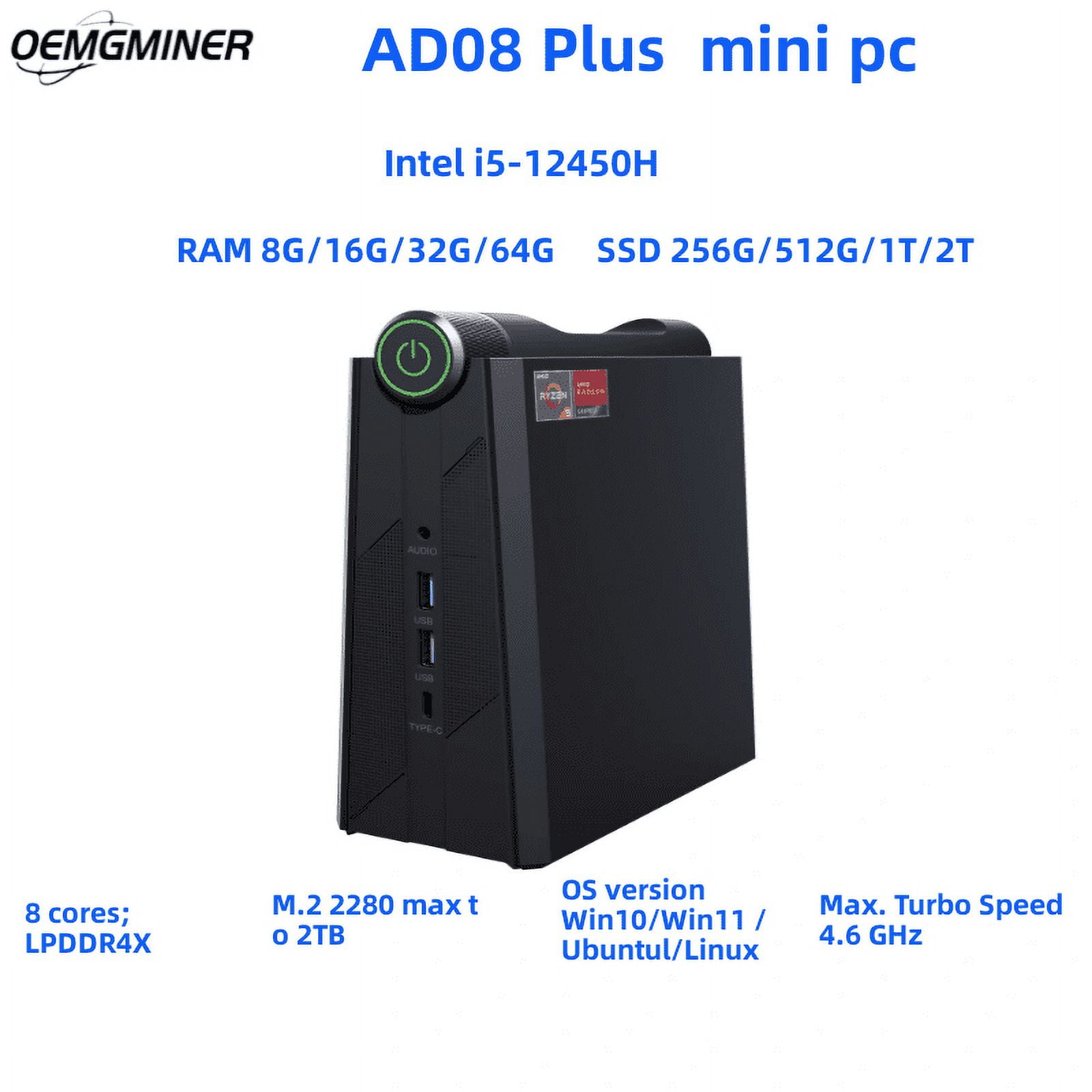 AD08 Intel 12th Gen i5-12450H 8-Core Mini PC - 8GB/16GB RAM, SSD 256GB ...