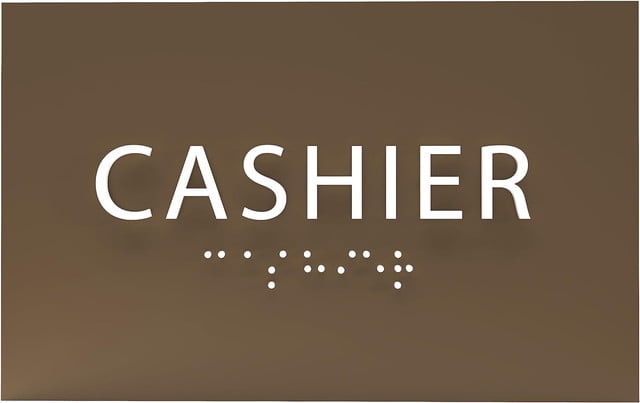 ADA CENTRAL SIGNS - 6" X4" Cashier Sign - ADA Compliant Tactile ...