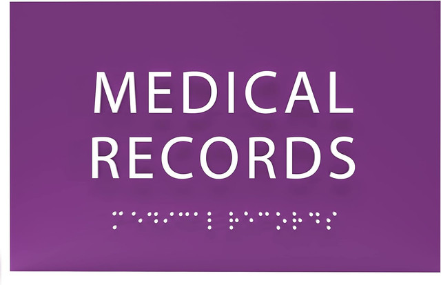 ADA CENTRAL SIGNS - 6" X4" Medical Records Sign - ADA Compliant Tactile ...