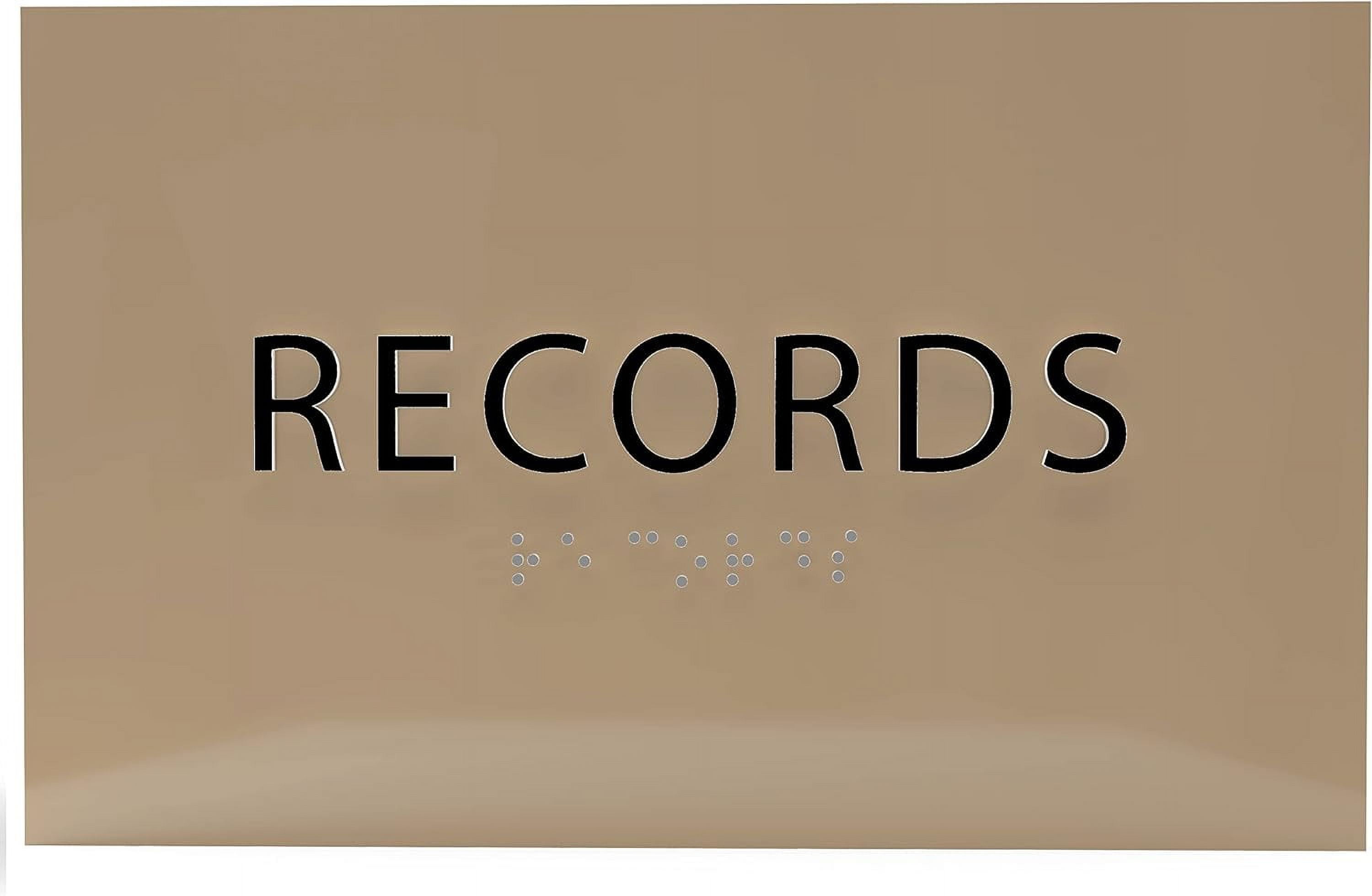 ADA CENTRAL SIGNS - 6" X4" Records Sign - ADA Compliant Tactile ...