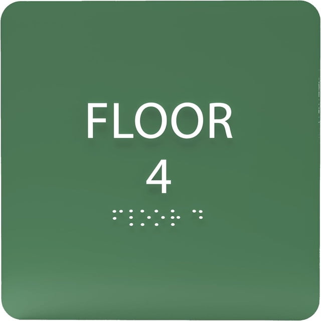 ADA CENTRAL SIGNS - 6" X6" Floor 4 Sign - ADA Compliant Tactile ...