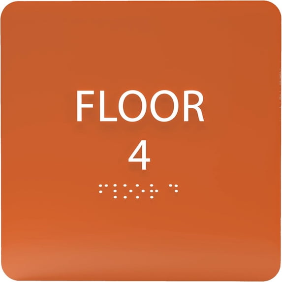 ADA CENTRAL SIGNS - 6" X6" Floor 4 Sign - ADA Compliant Tactile ...