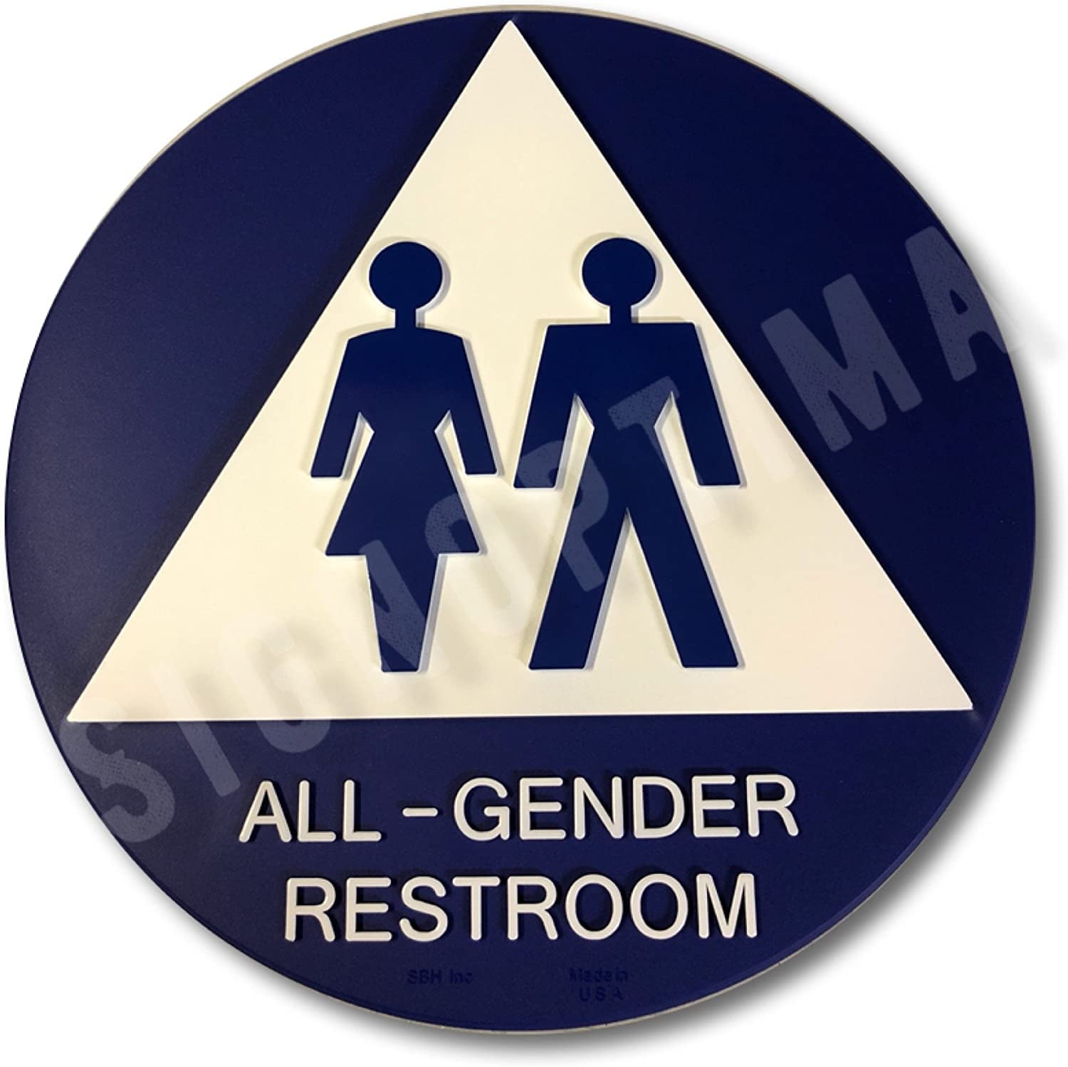 ADA Compliant, All Gender Restroom Door Sign, 12" Round, Raised Pictogram, Double Sided Tape ...
