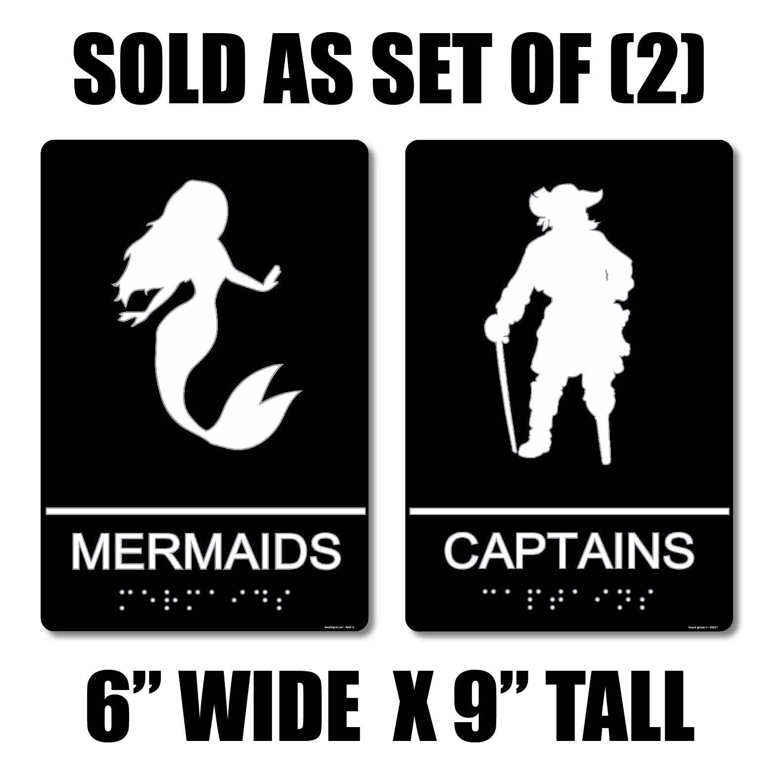 ADA Compliant “Nautical" - Mermaid Captain Themed Restroom Signs ...