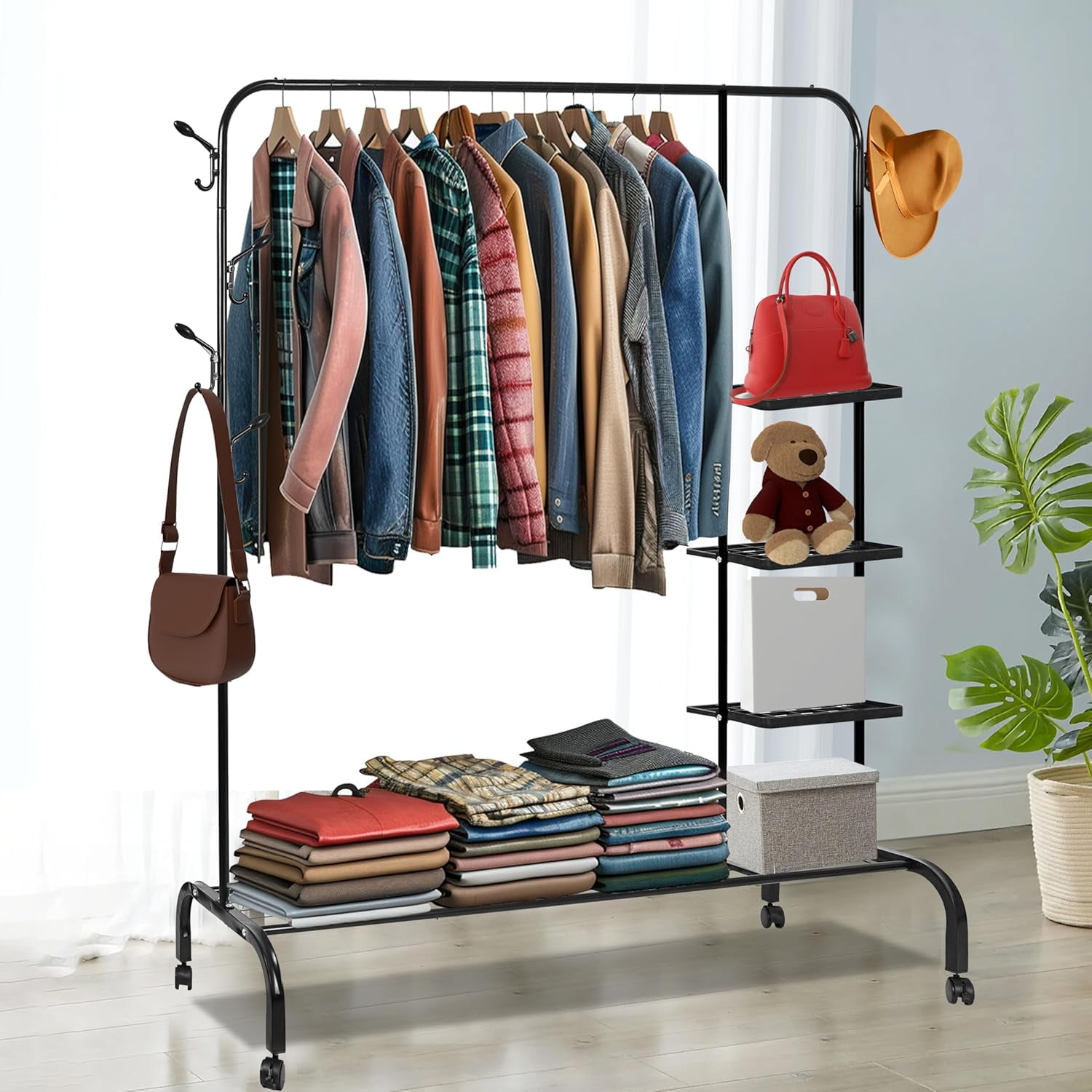 ADA Premium Clothes Rack Freestanding Coat Rack with Bottom Shelf Hooks ...