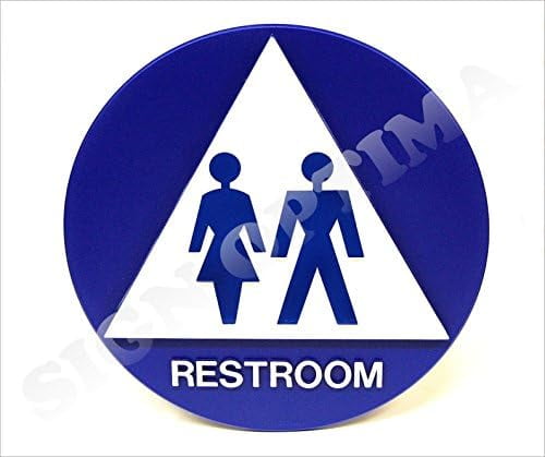 ADA Unisex Restroom Sign,12" Round/Triangle Blue/White Door Sign$$Other ...