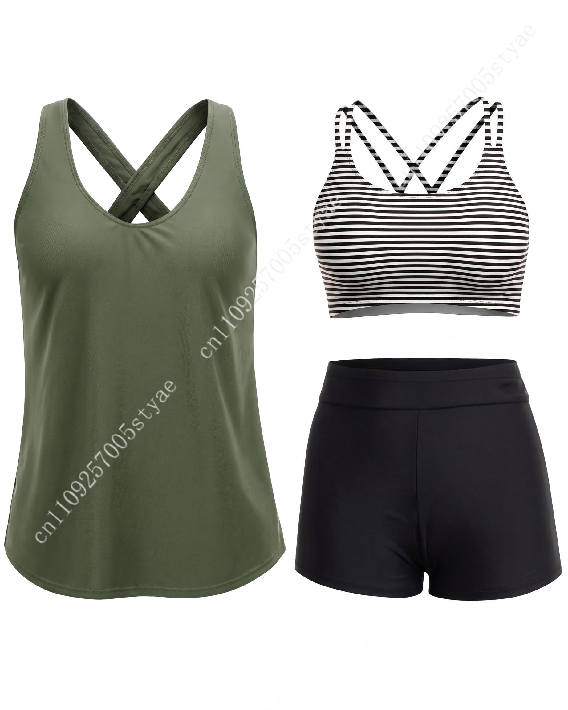 ADADFA 3 Piece Tankini Swimsuits for Women Tummy Control Bathing Suits ...