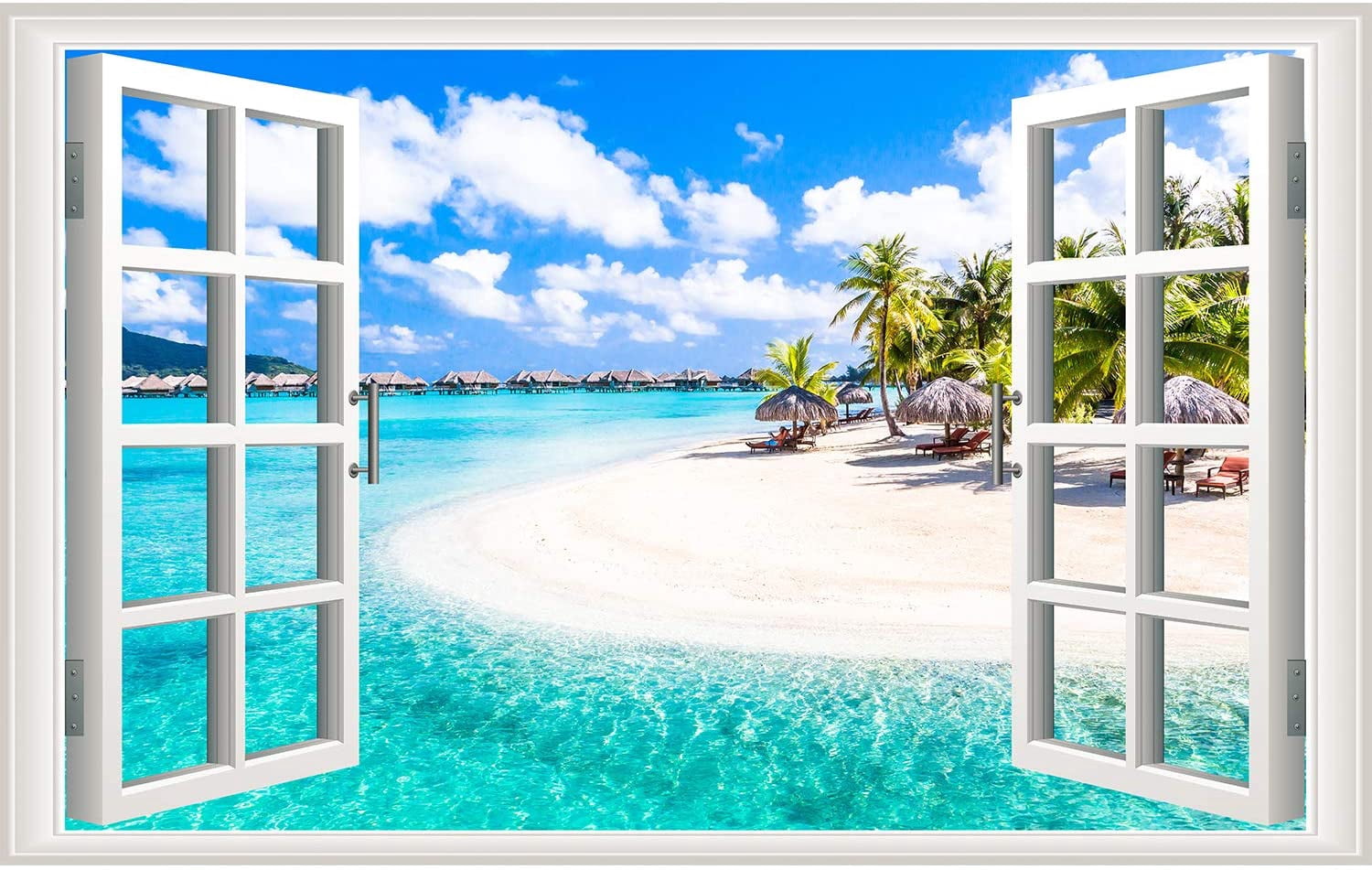 ADALE 3D Beach Seascape Fake Windows Wall Arts Faux Windows Wall Decor ...