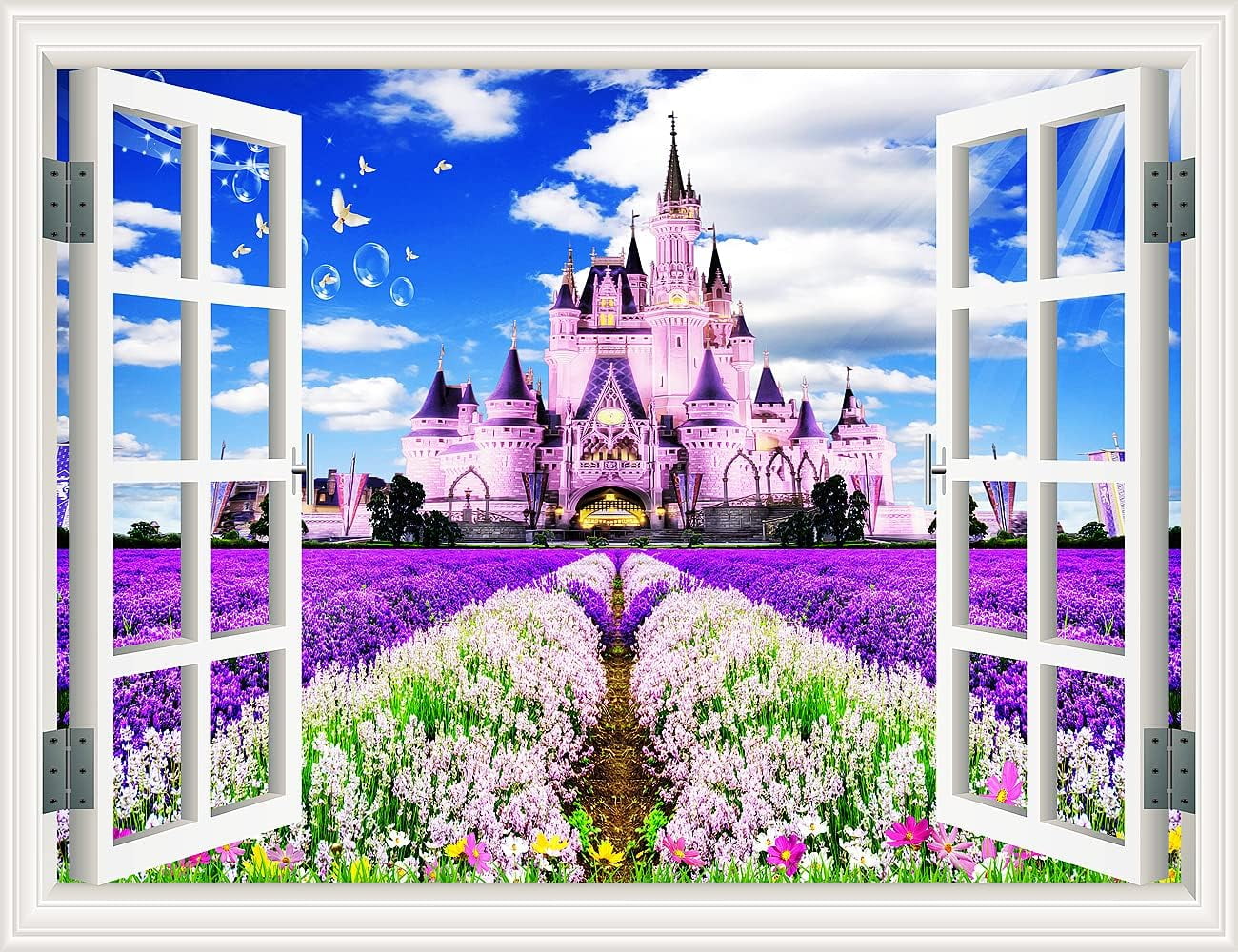ADALE 3D Self-Adhesive Painting Fake Window Wall Arts Tropical Island ...
