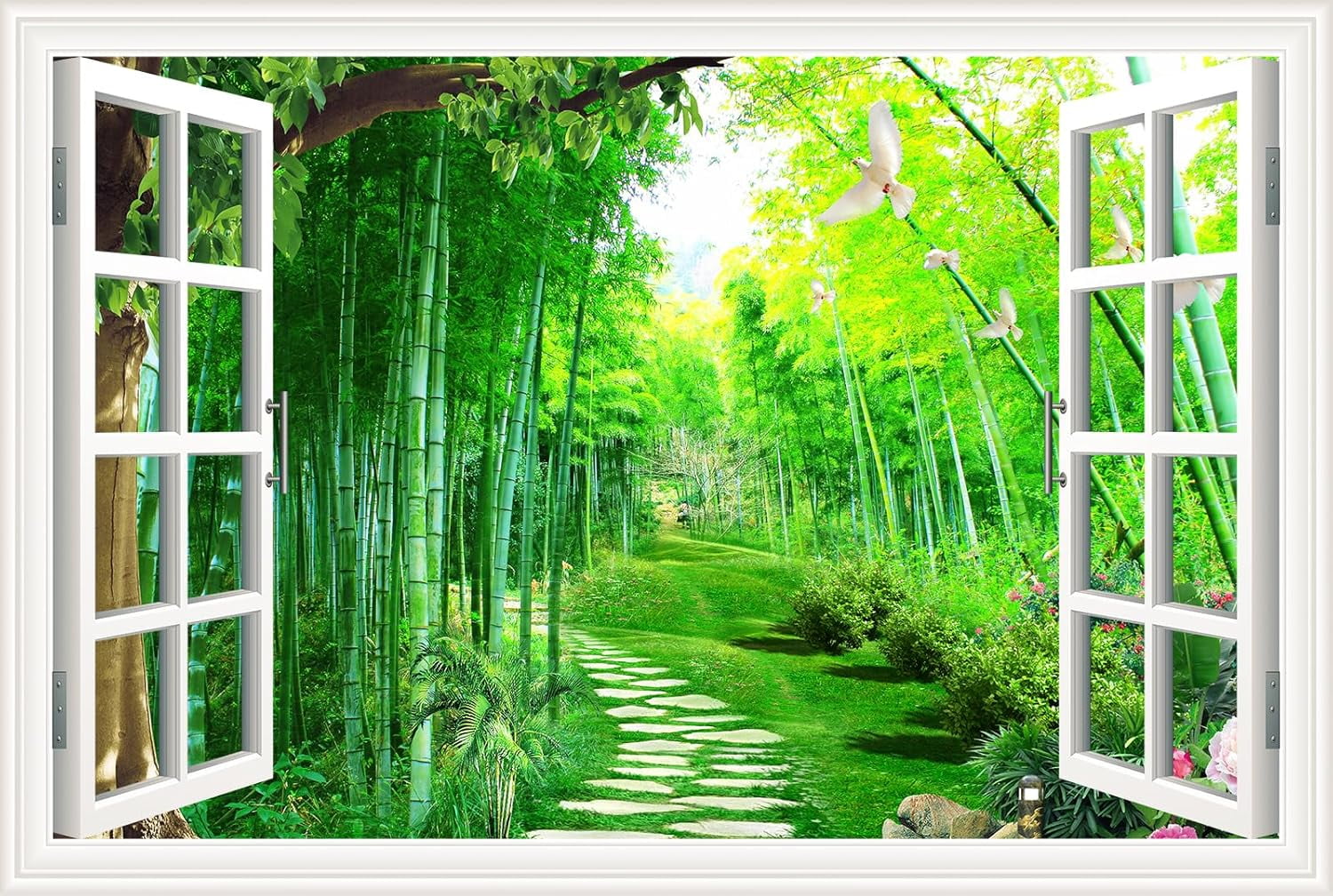 ADALE 3D Self-Adhesive Painting Fake Window Wall Arts Tropical Island ...