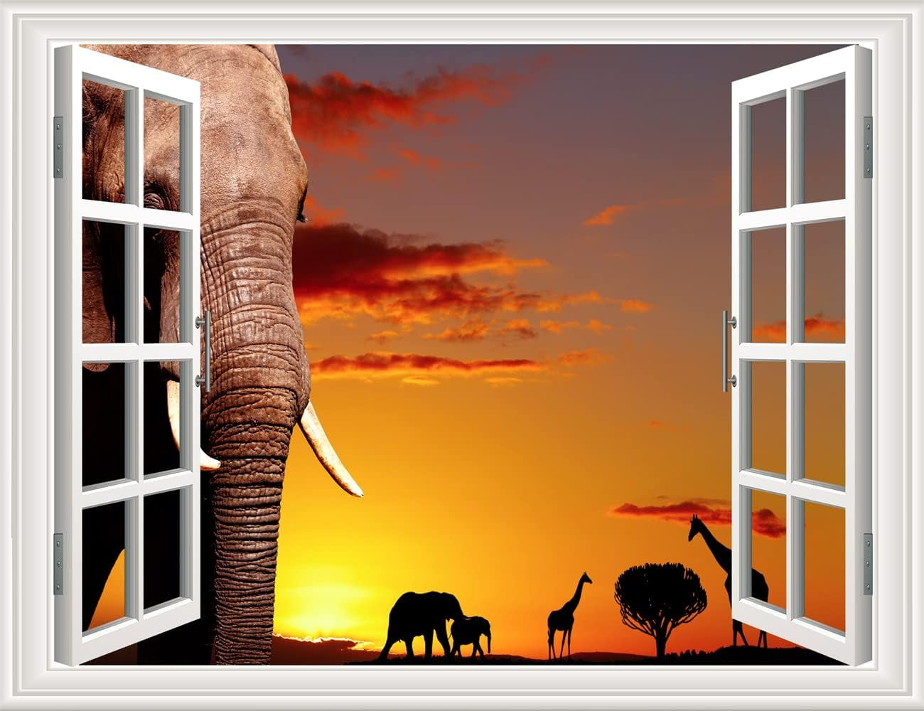 ADALE 3D Self-Adhesive Painting Fake Window Wall Arts Tropical Island ...