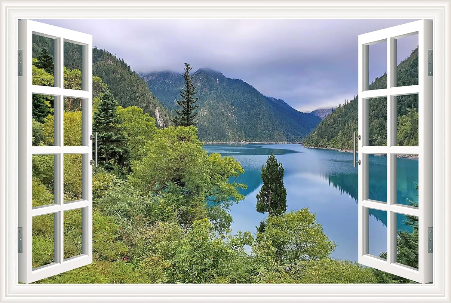 ADALE 3D Self-Adhesive Painting Fake Window Wall Arts Tropical Island ...