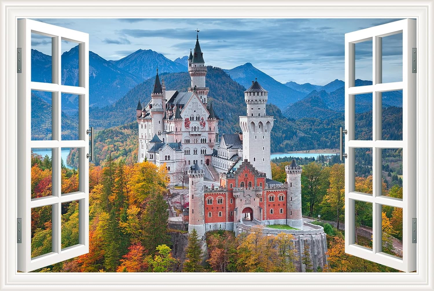 ADALE 3D Self-Adhesive Painting Fake Window Wall Arts Tropical Island ...