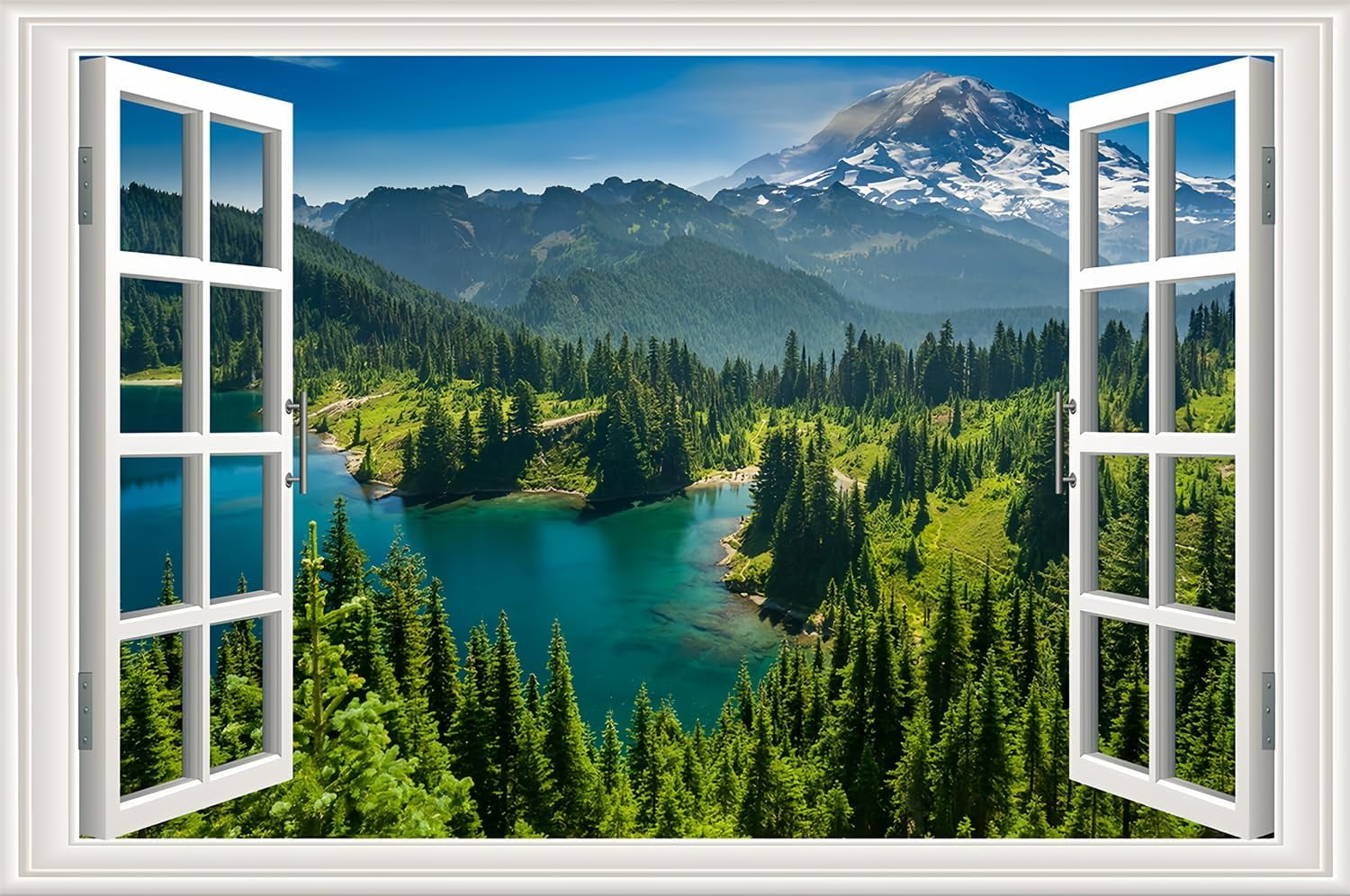 ADALE 3D Self-Adhesive Painting Fake Window Wall Arts Tropical Island ...