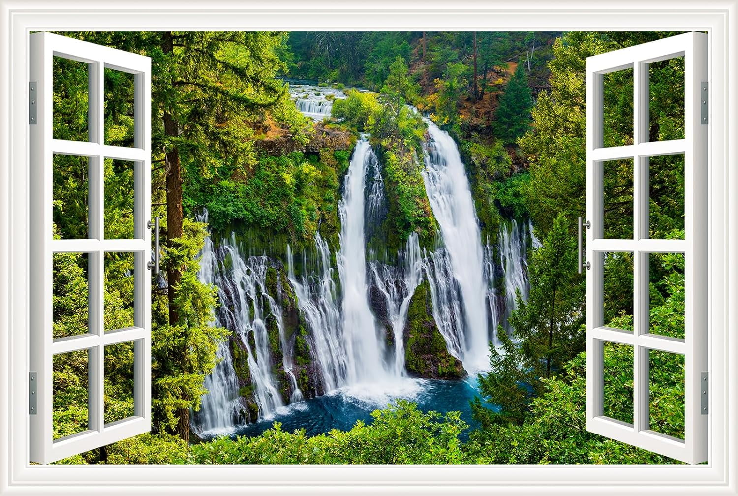 ADALE 3D Self-Adhesive Painting Fake Window Wall Arts Tropical Island ...