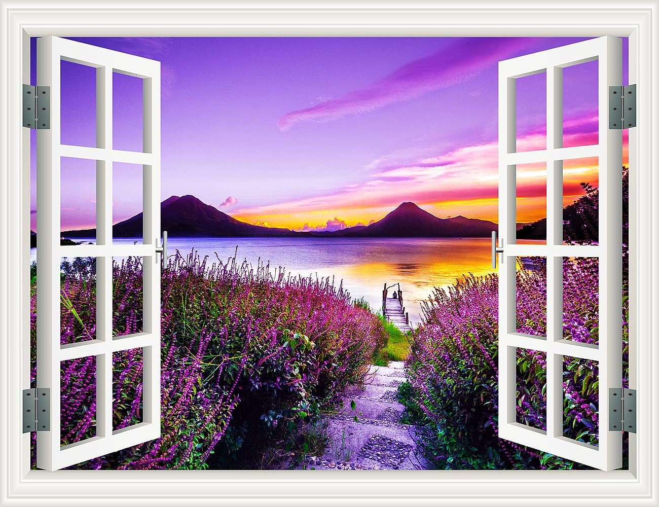 ADALE 3D Self-Adhesive Painting Fake Window Wall Arts Tropical Island ...