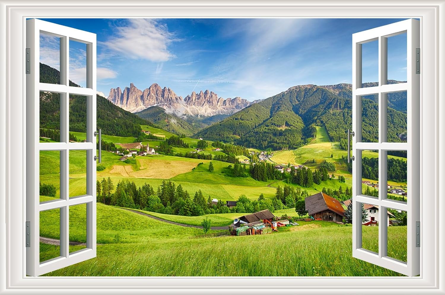 ADALE 3D Self-Adhesive Painting Fake Window Wall Arts Tropical Island ...