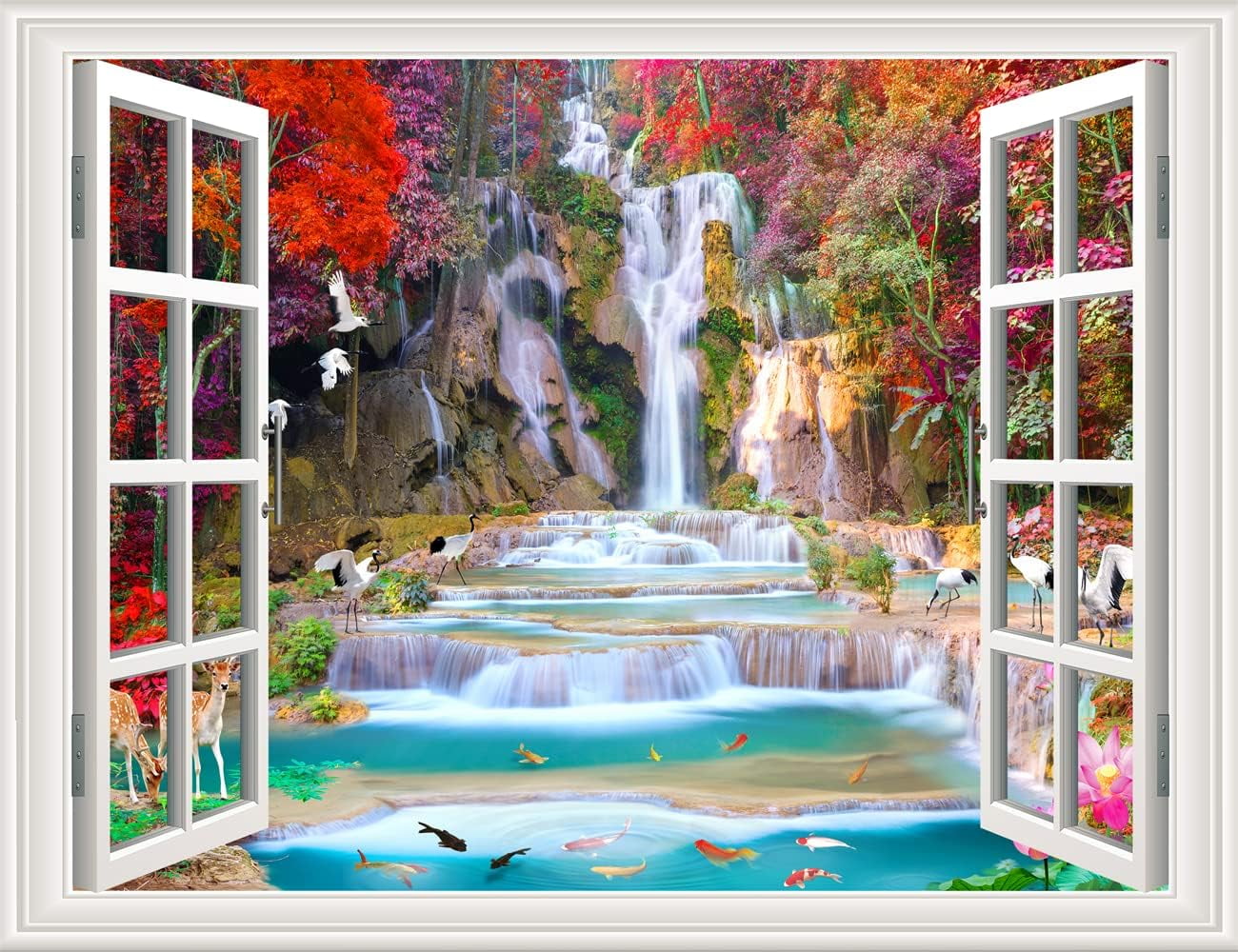 ADALE 3D Self-Adhesive Painting Fake Window Wall Arts Tropical Island ...