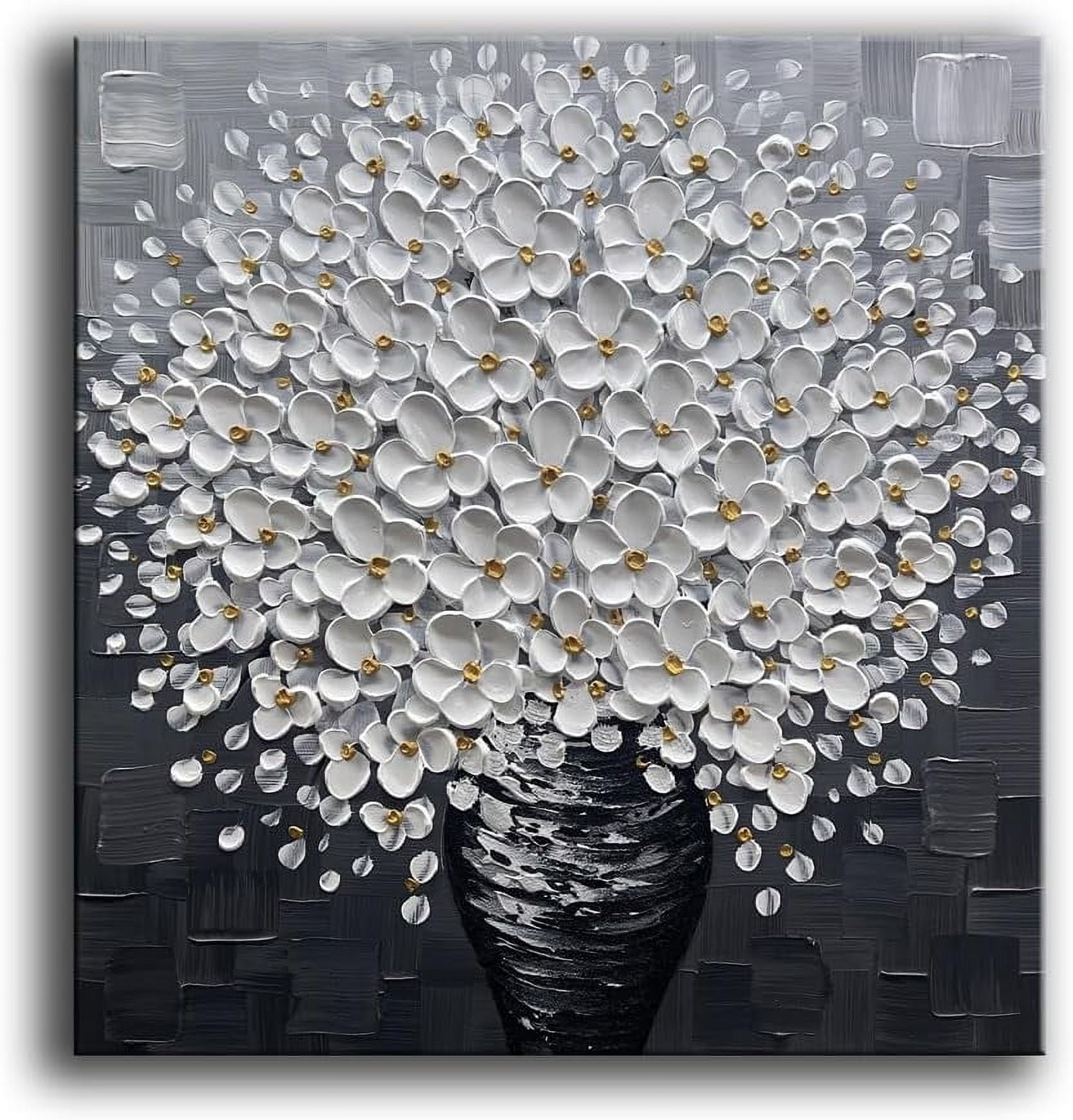 ADALE - 3D Thick Texture Black and White Canvas Wall Art Hand-Pated ...