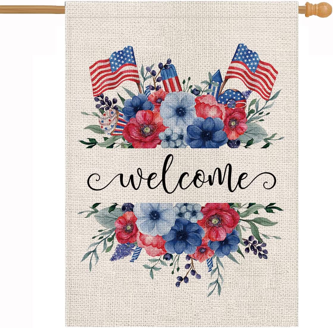ADALE 4th of July House Flag Patriotic Welcome Flowers US Flag Vertical ...