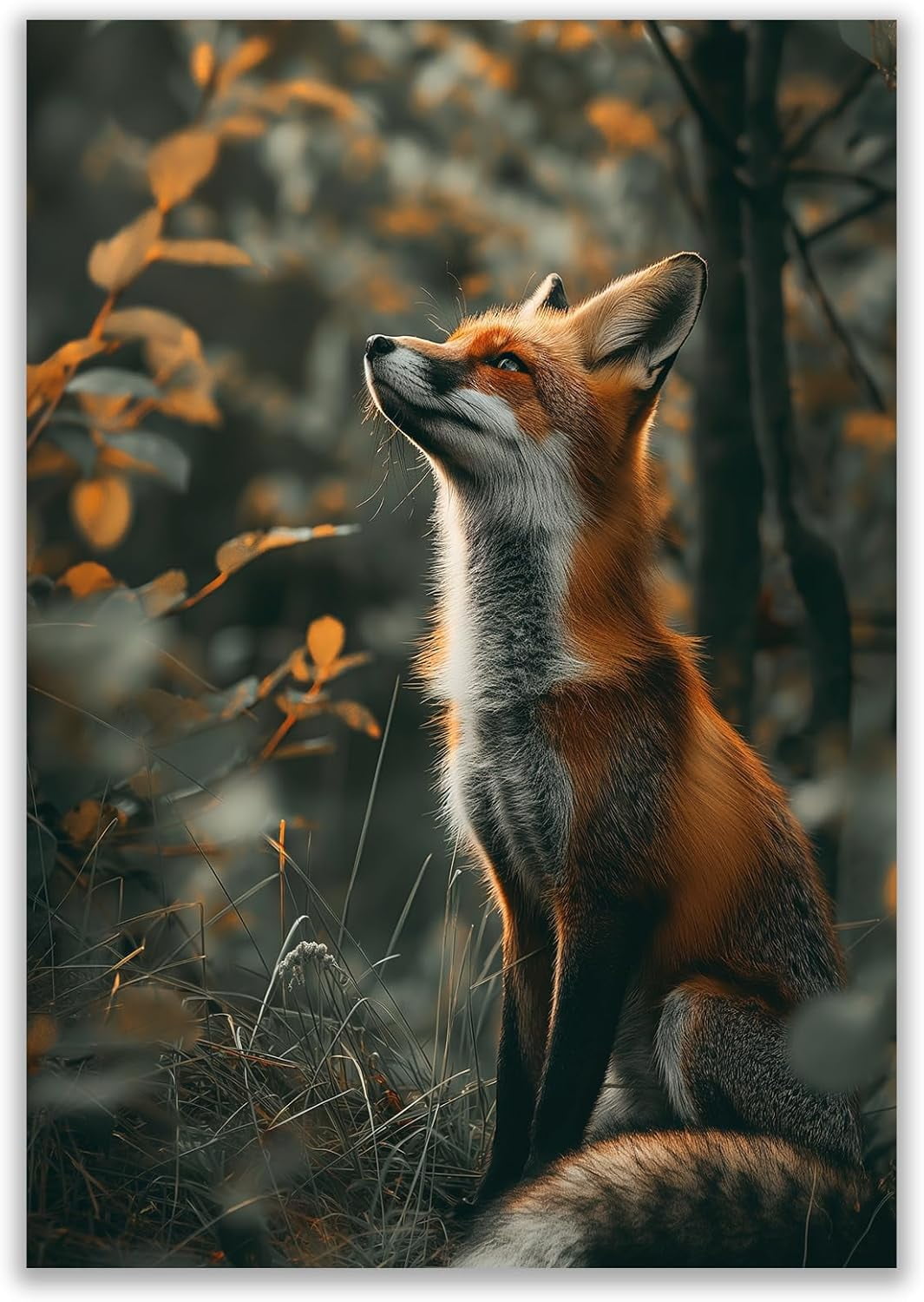 ADALE Abstract Fox Wall Art Orange Fox Canvas Painting Gothic Animal ...