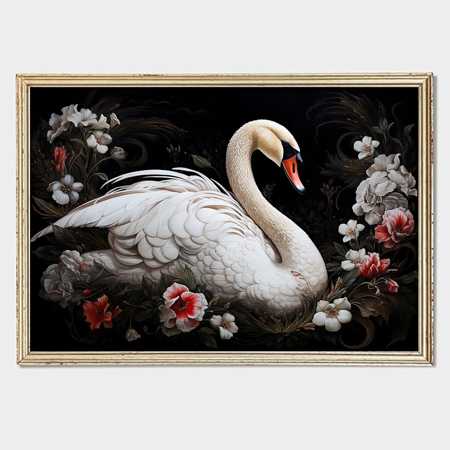 ADALE Abstract Swan Wall Art Moody Animal Canvas Swan Is In The Lake ...