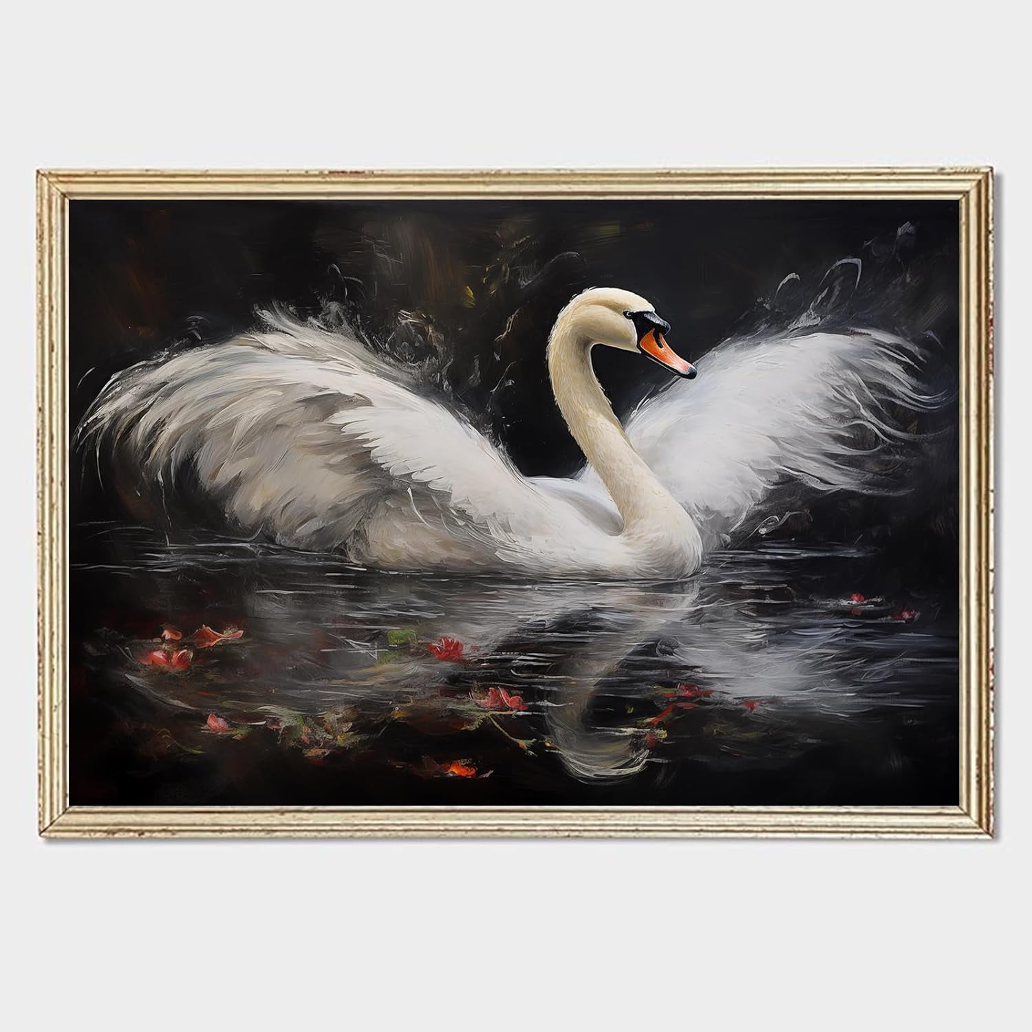 ADALE Abstract Swan Wall Art Moody Animal Canvas Swan Is In The Lake ...